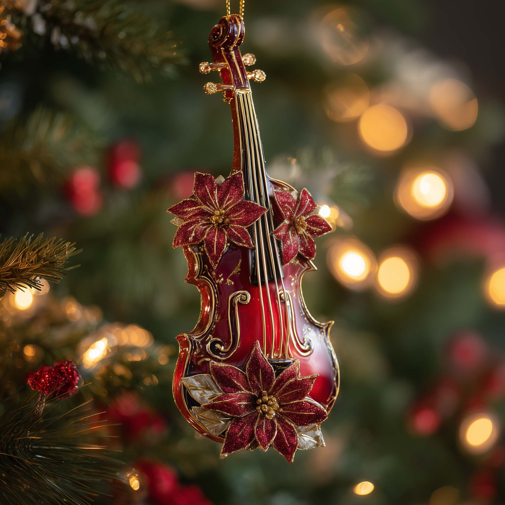 Poinsettia Charm Christmas Mica Ornament GFSPQA210 – Patchique Store