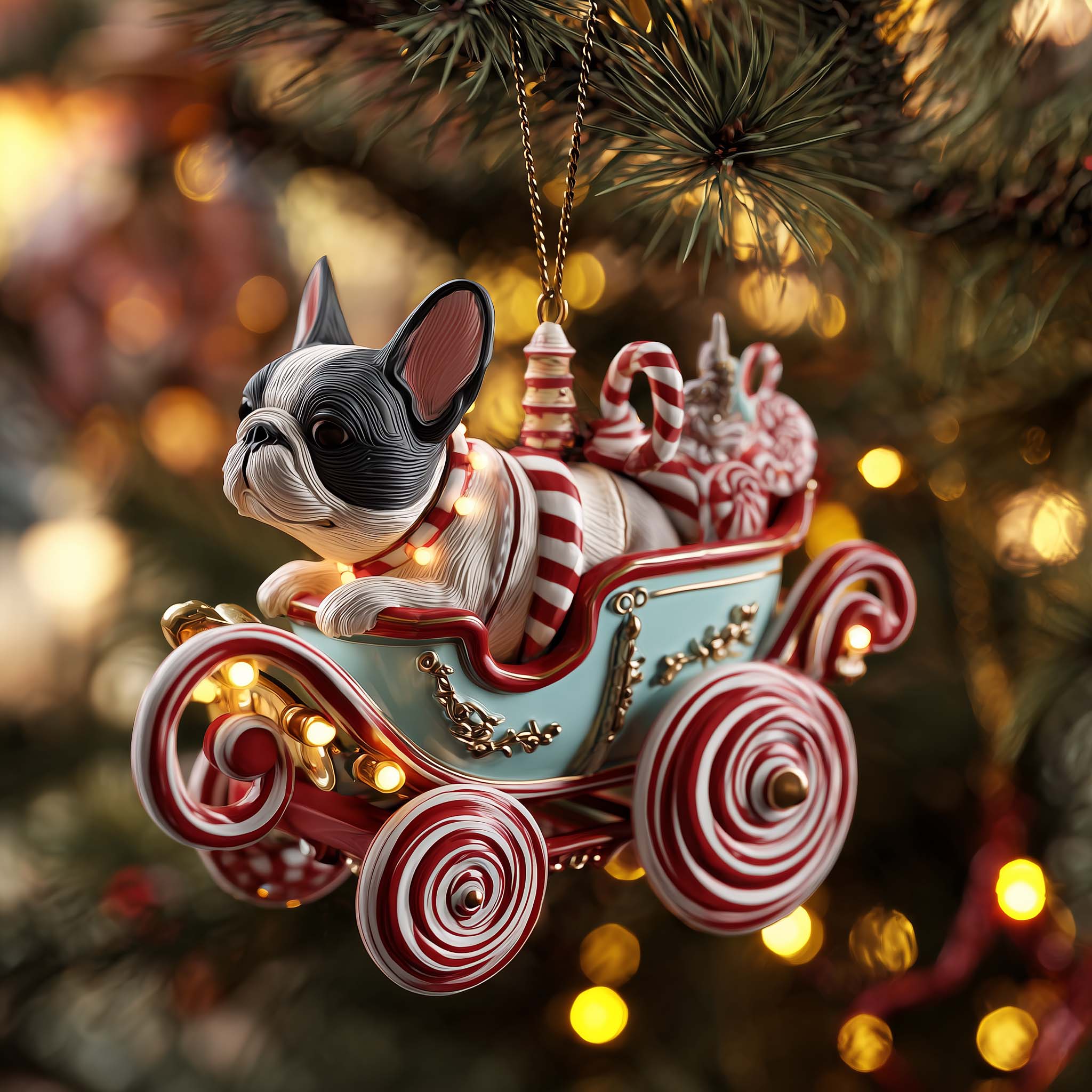 Frenchie Candy Carriage Ride Christmas Mica Ornament GFSPQA67 ...