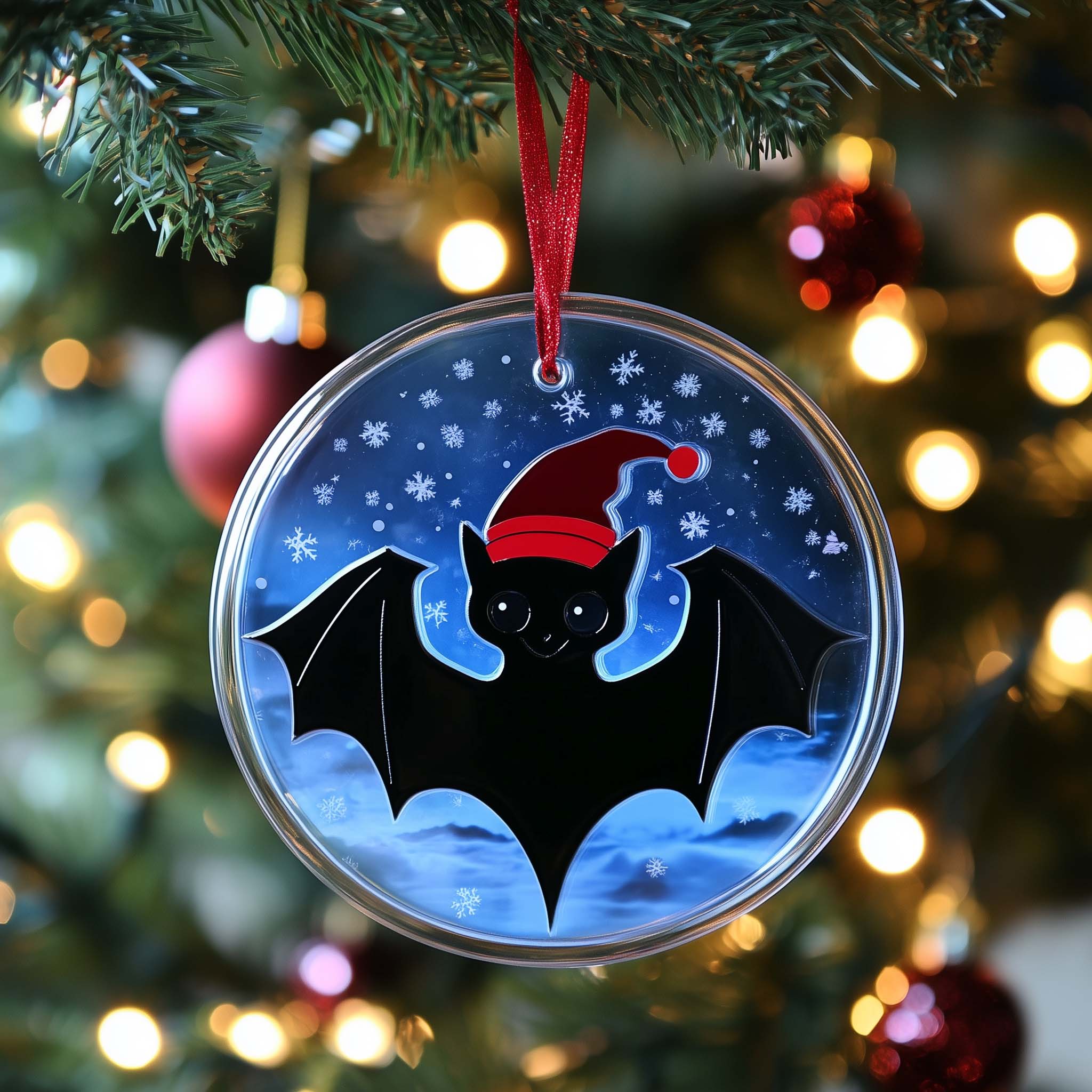 Santa Bat Christmas Mica Ornament GFSPQM176 – Patchique Store