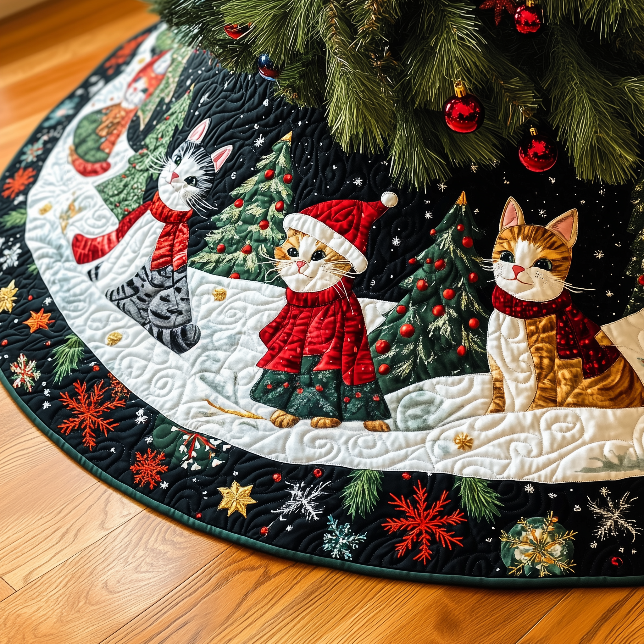 Christmas Cat Quilted Tree Skirt GFTOAB385 – Patchique Store
