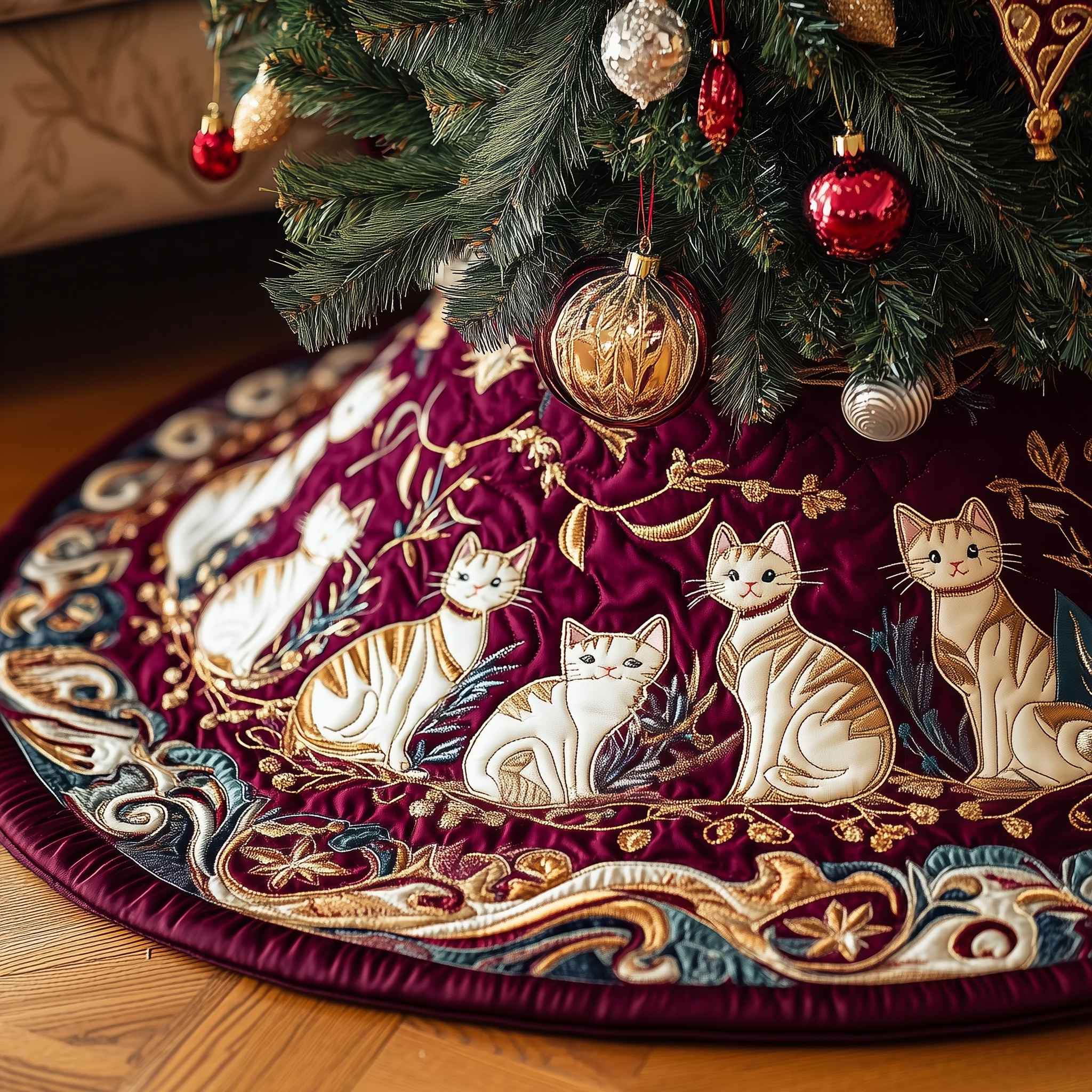 Christmas Cat Quilted Tree Skirt GFTOAB389 – Patchique Store