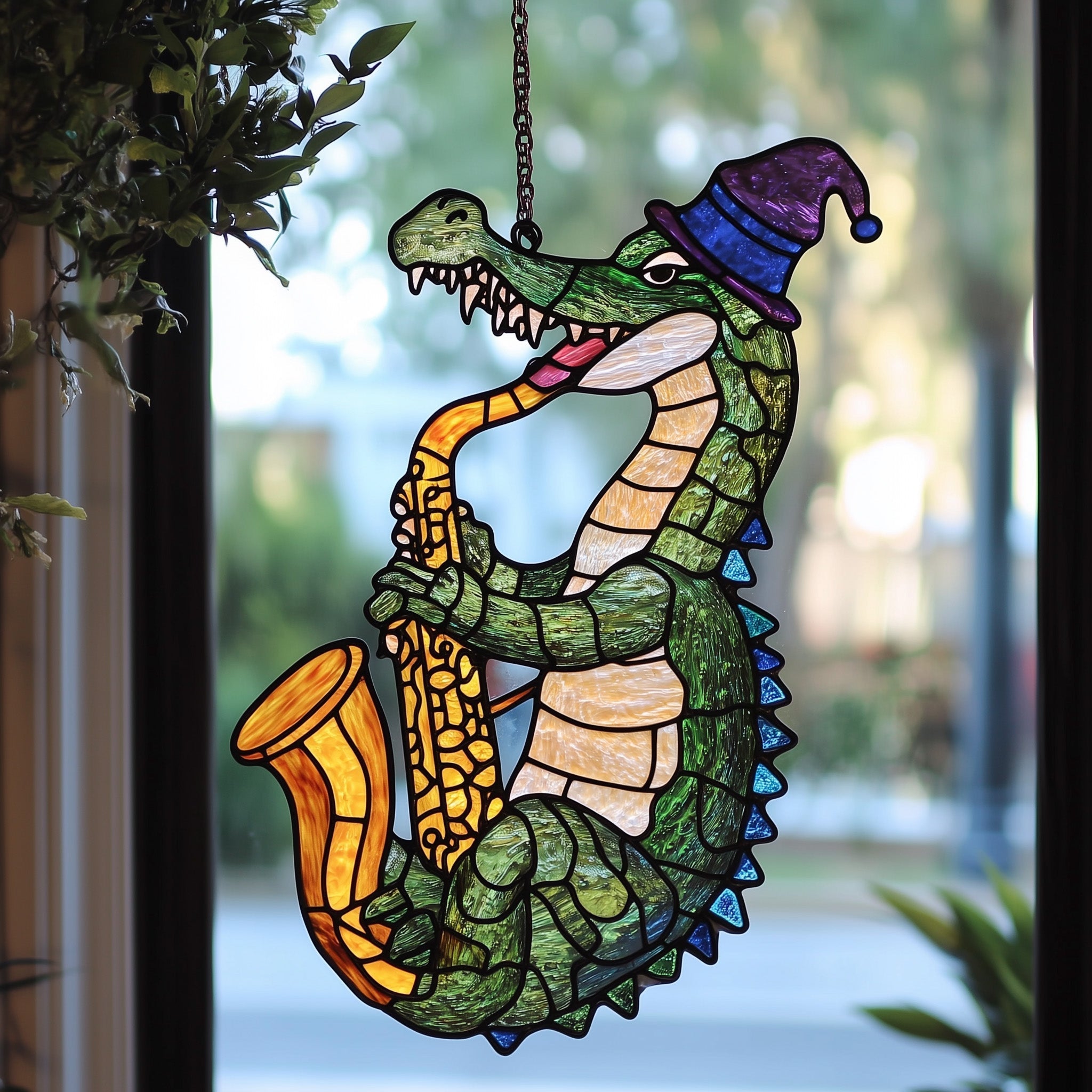 Mardi Gras Alligator Stained Glass Suncatcher GFTOAB4081 – Patchique Store