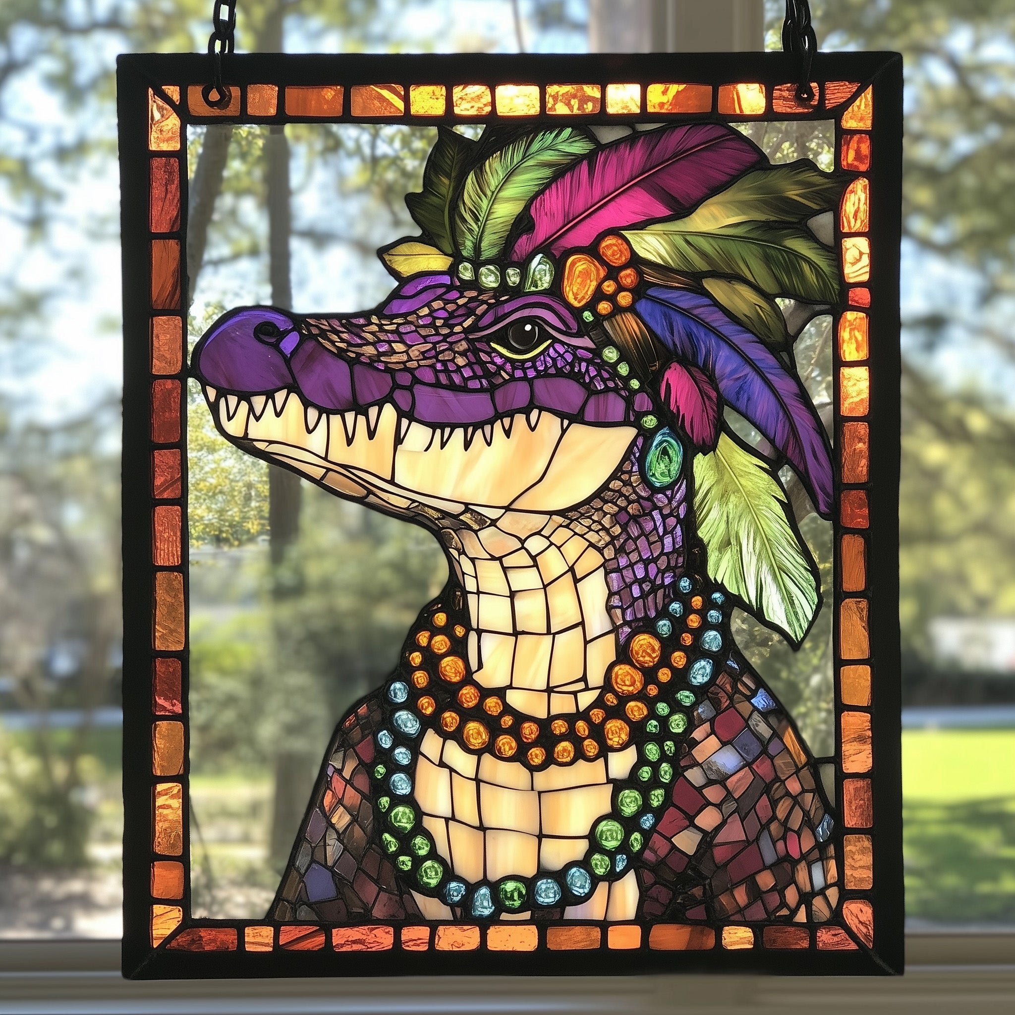 Mardi Gras Alligator Stained Glass Suncatcher GFTOAB4082 – Patchique Store