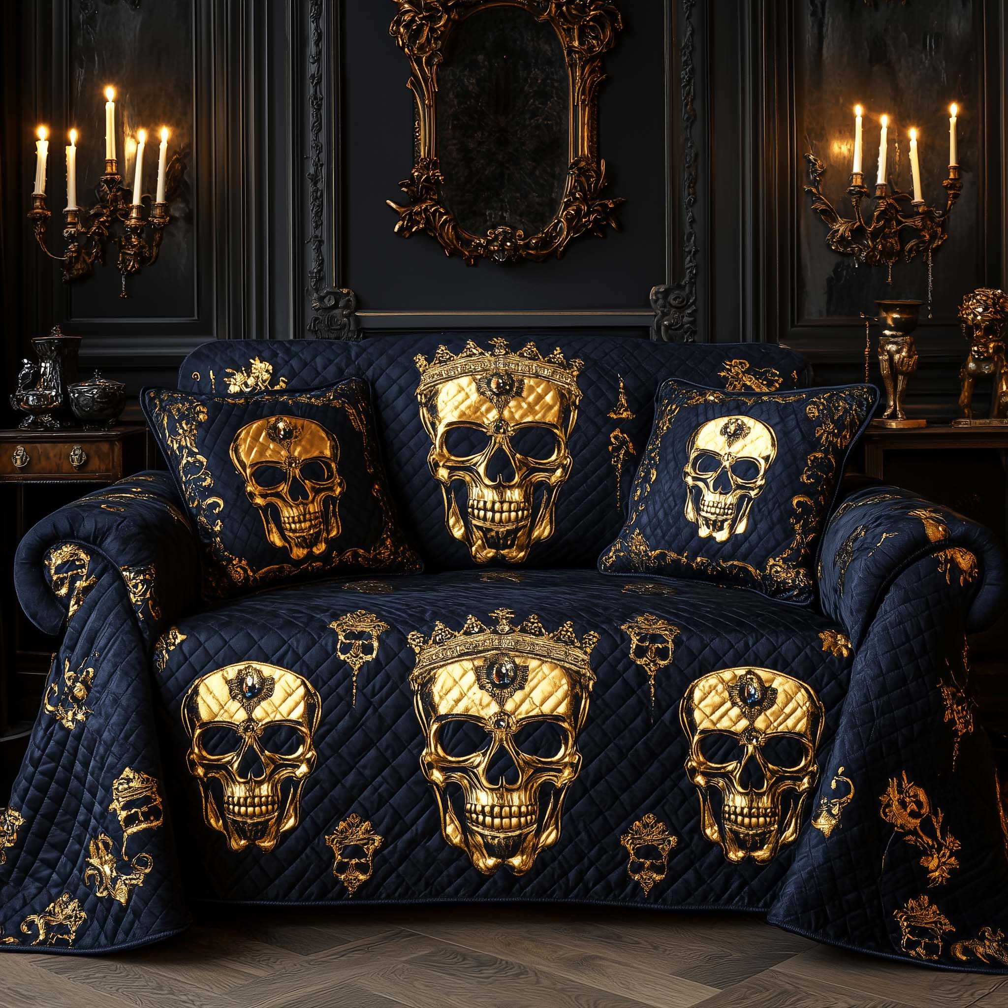 Royal Gold Skulls Quilted Sofa Cover GFTOHD11817 – Patchique Store