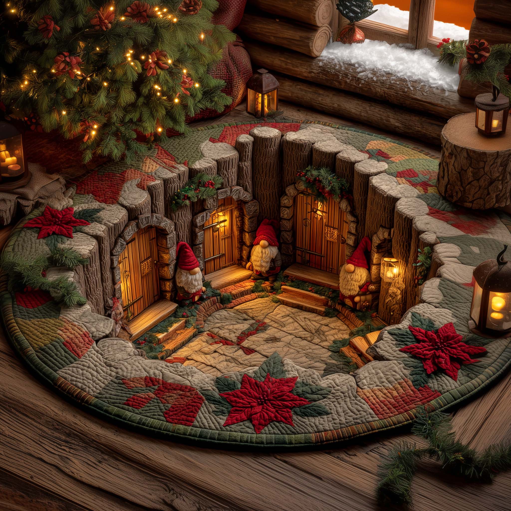 Gnome Hollow Tree Den Quilted Round Mat GFTOHD12064 – Patchique Store