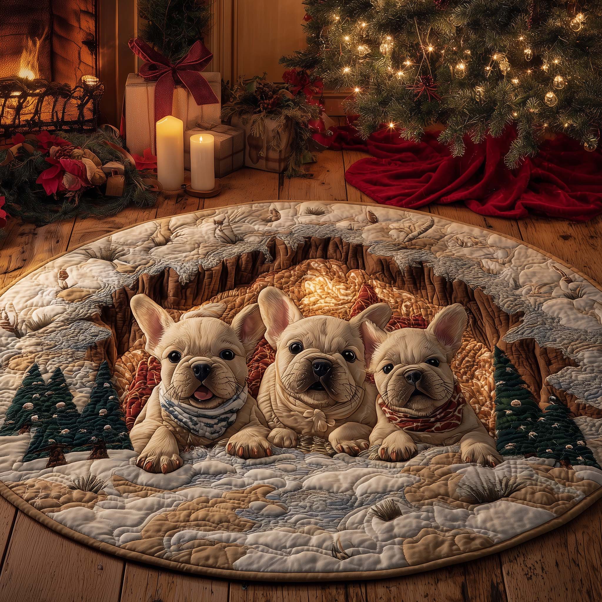 Festive Frenchie Quilted Round Mat GFTOHD12205 – Patchique Store