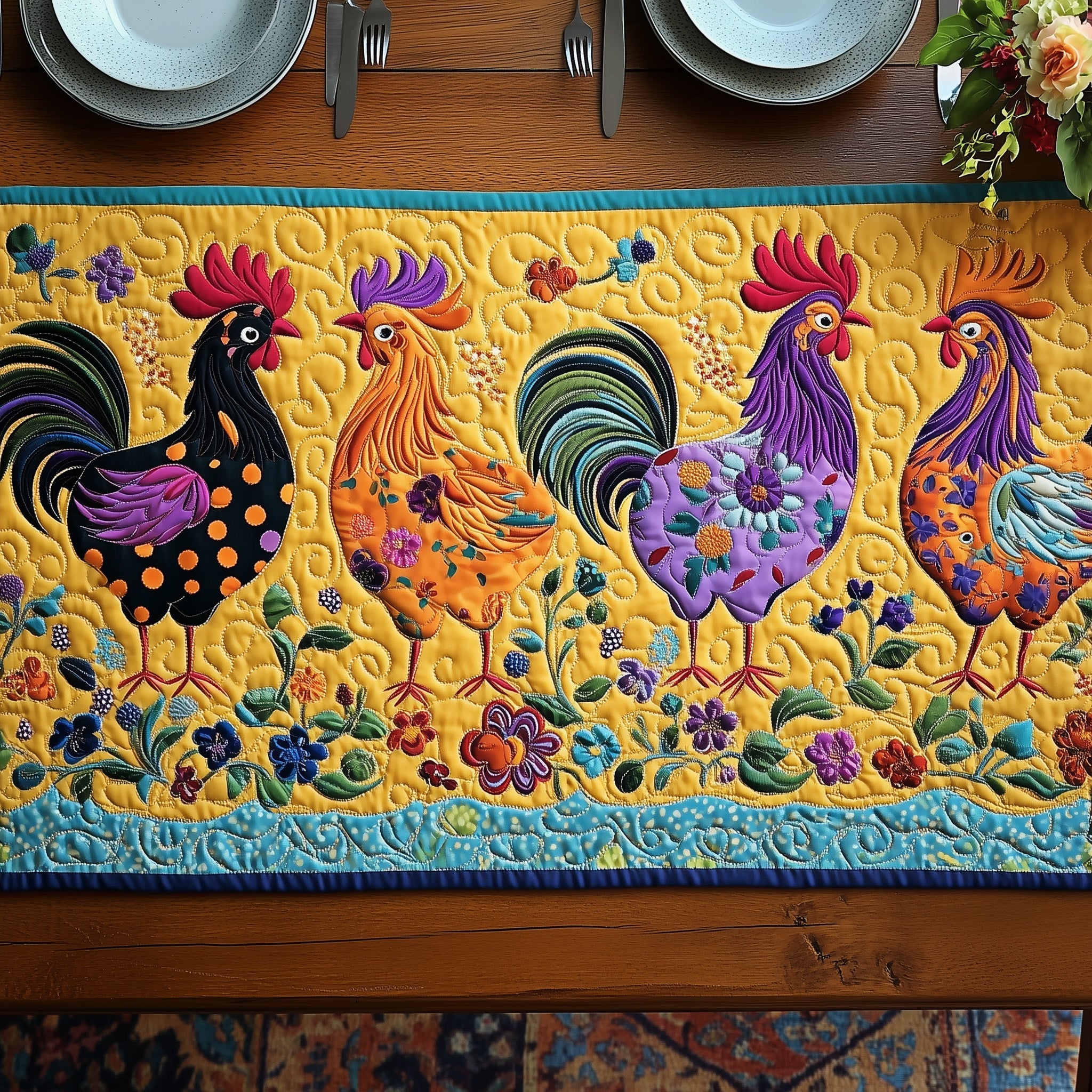 Sunshine Roosterscape Quilted Table Runner GFTOHD5989 – Patchique Store