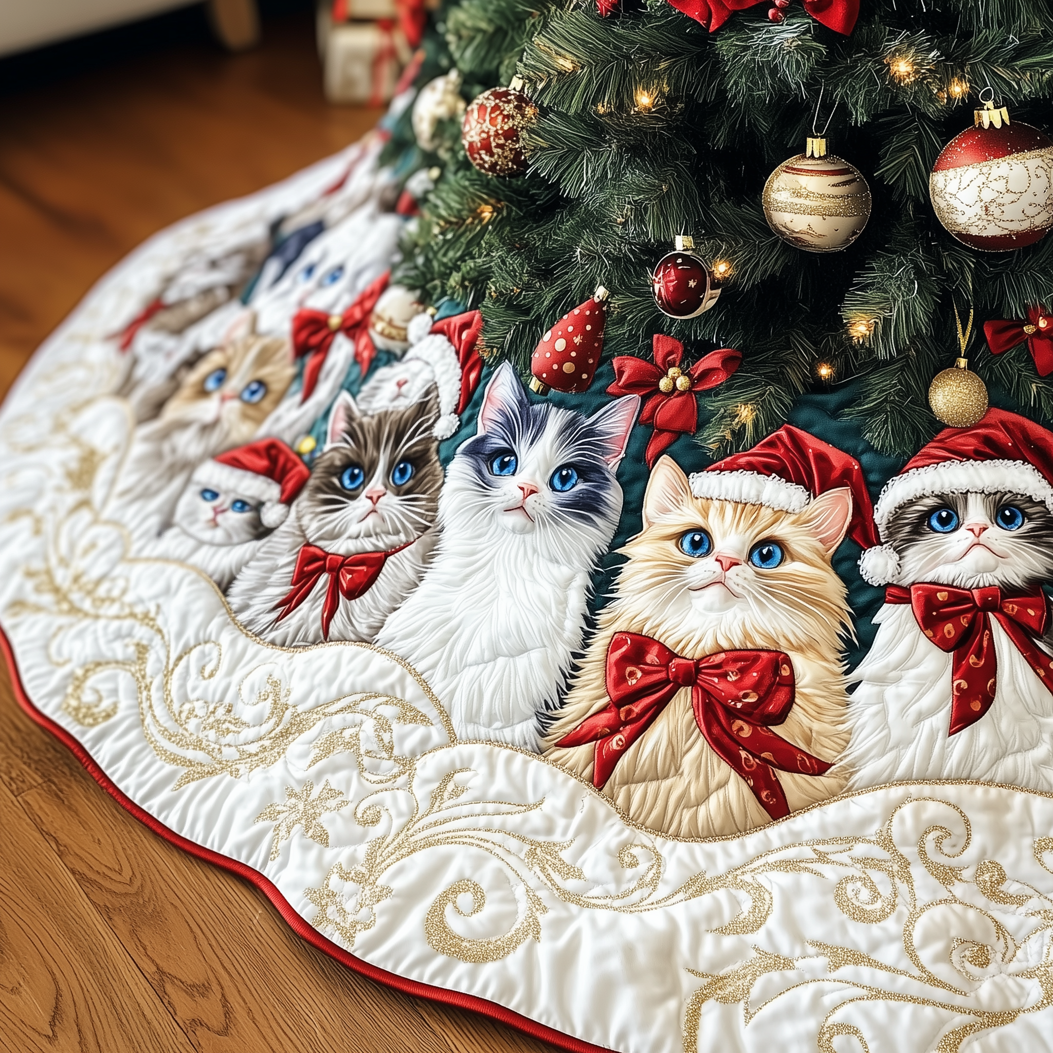 Festive Cat Quilted Tree Skirt GFTOHD599 – Patchique Store