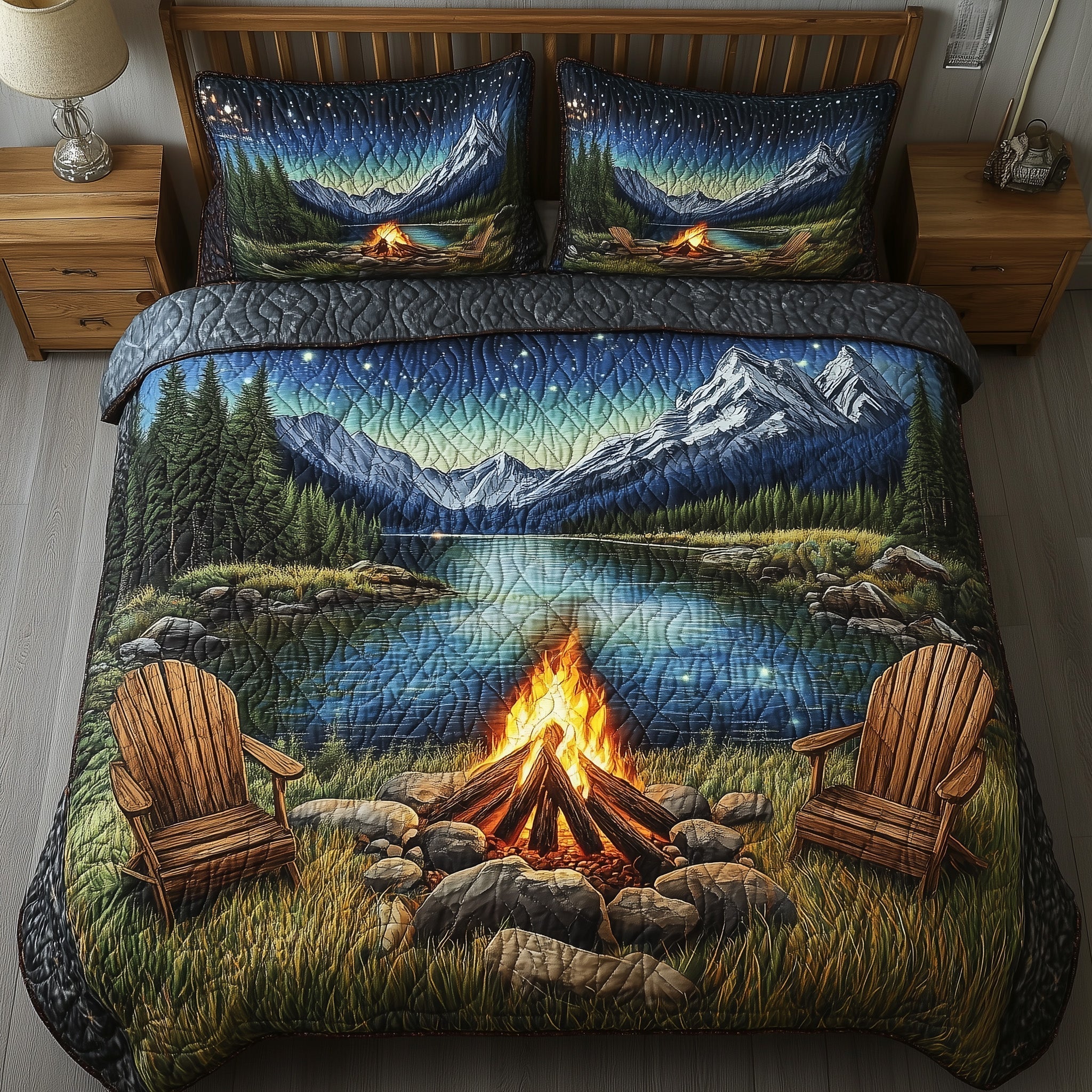 Aurora Campfire Night 3-Piece Quilted Bedding Set GFTOHD7001 ...