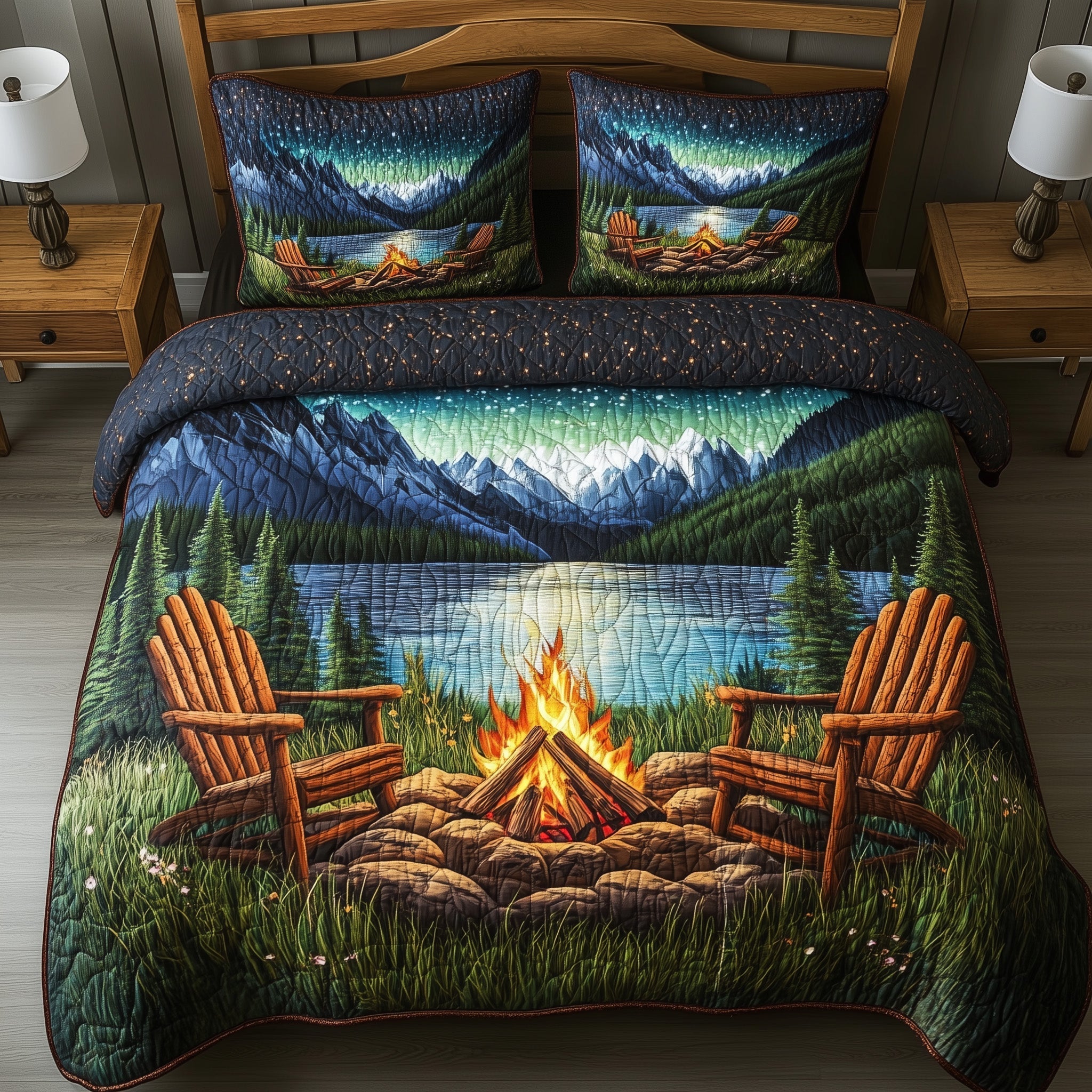 Aurora Campfire Night 3-Piece Quilted Bedding Set GFTOHD7012 ...