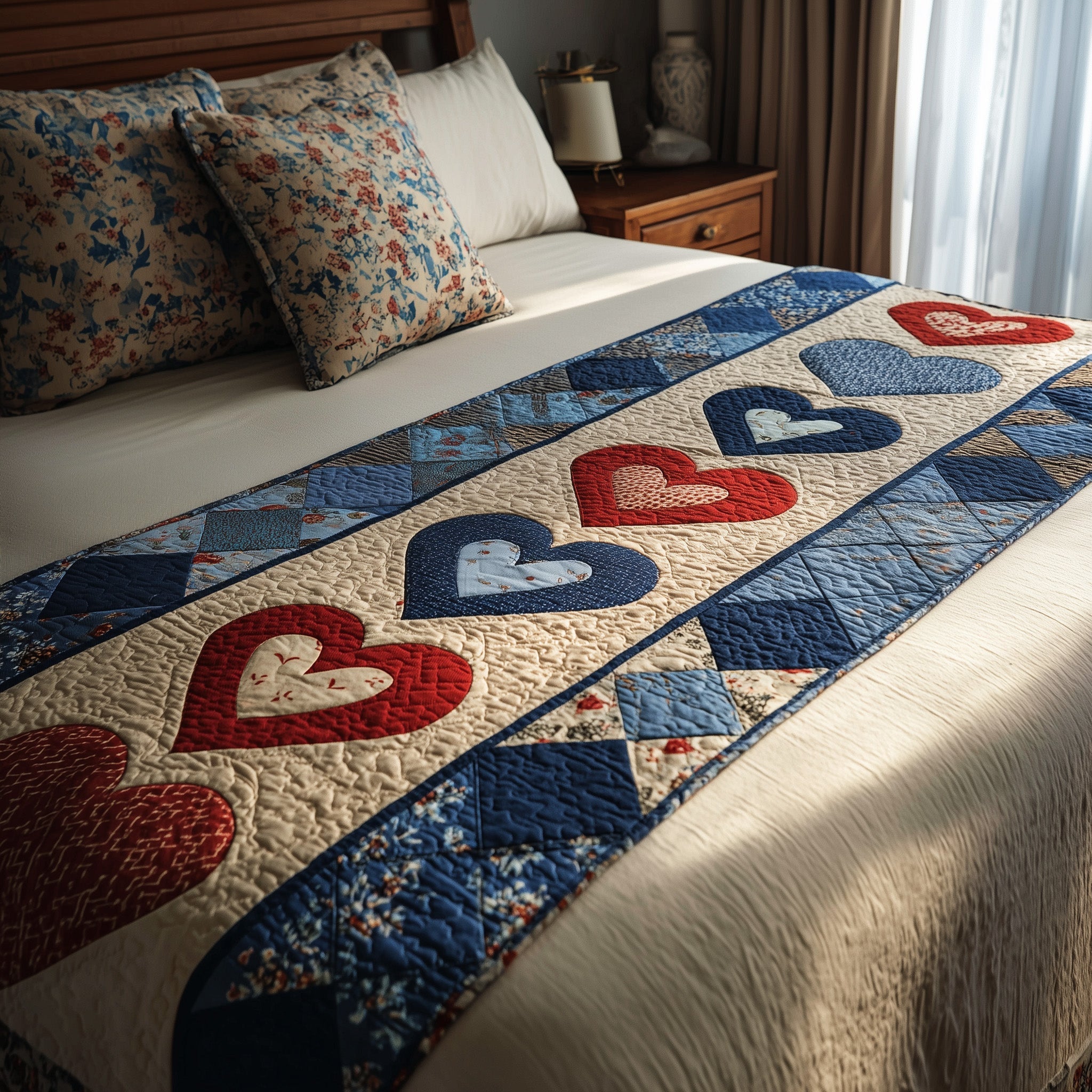 Heart Patchwork Quilted Bed Runner GFTOHD8398 – Patchique Store