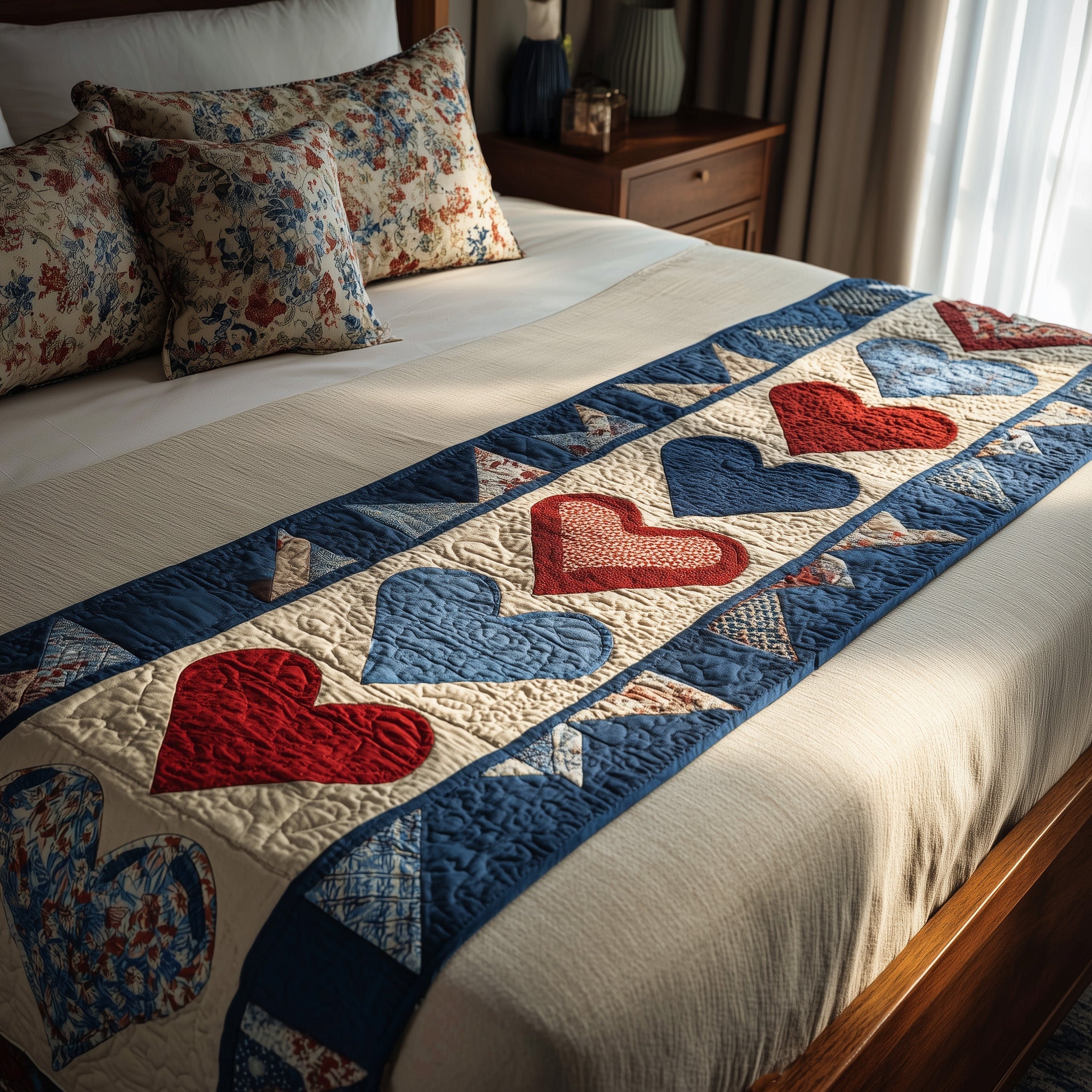 Heart Patchwork Quilted Bed Runner GFTOHD8399 – Patchique Store