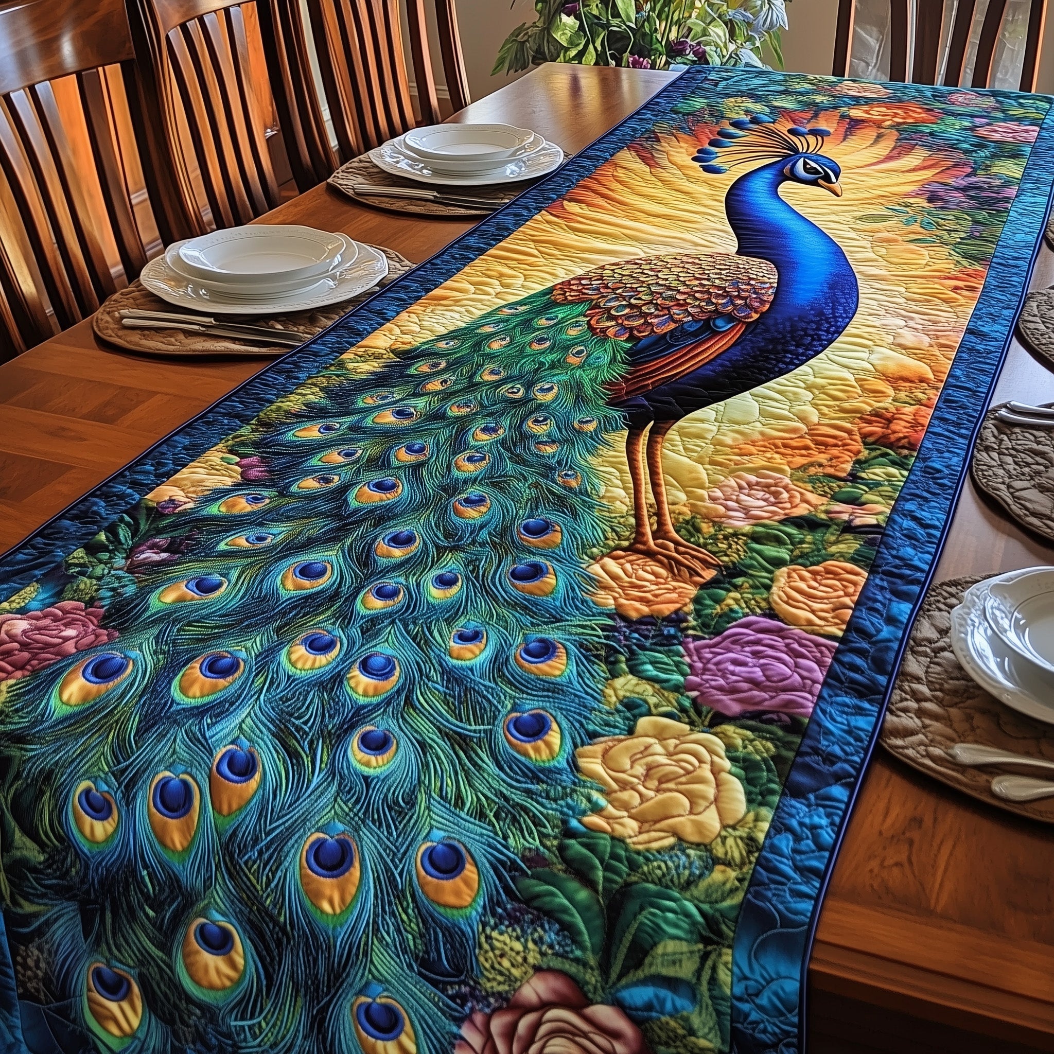 Peacock Quilted Table Runner GFTOMA1035 – Patchique Store
