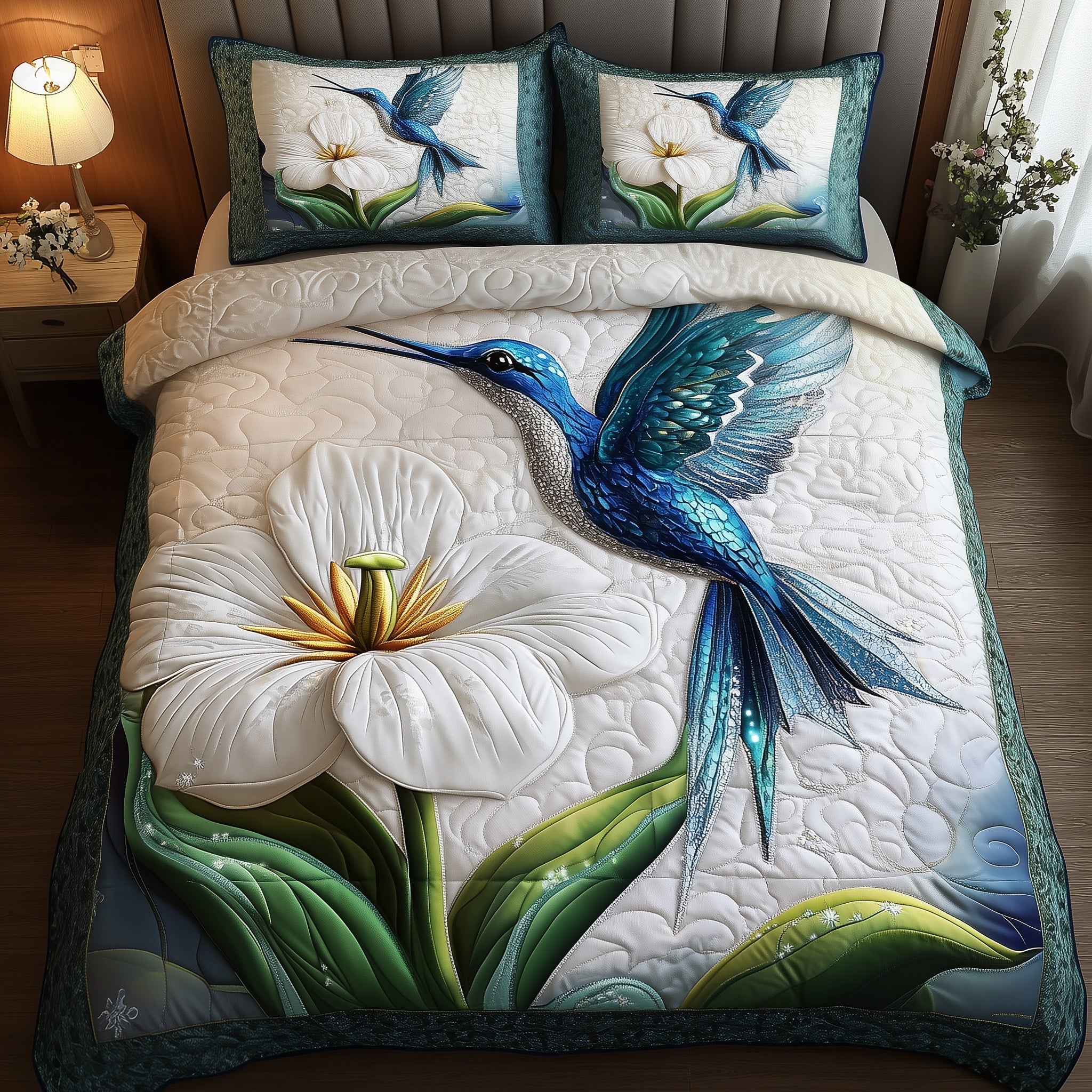 Hummingbird Bloom 3-Piece Quilted Bedding Set GFTOMA1548 – Patchique Store