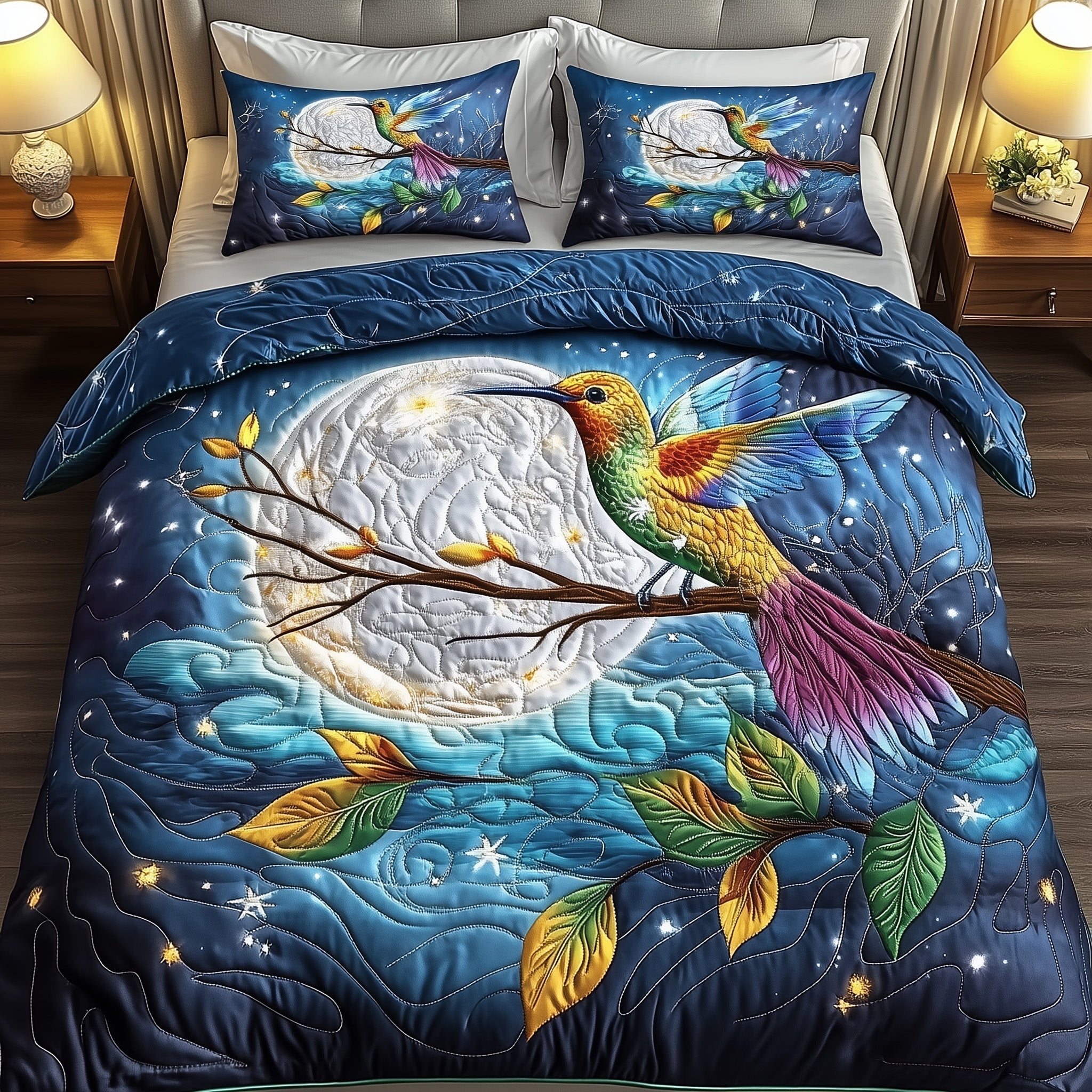 Hummingbird Moon 3-Piece Quilted Bedding Set GFTOMA784 – Patchique Store