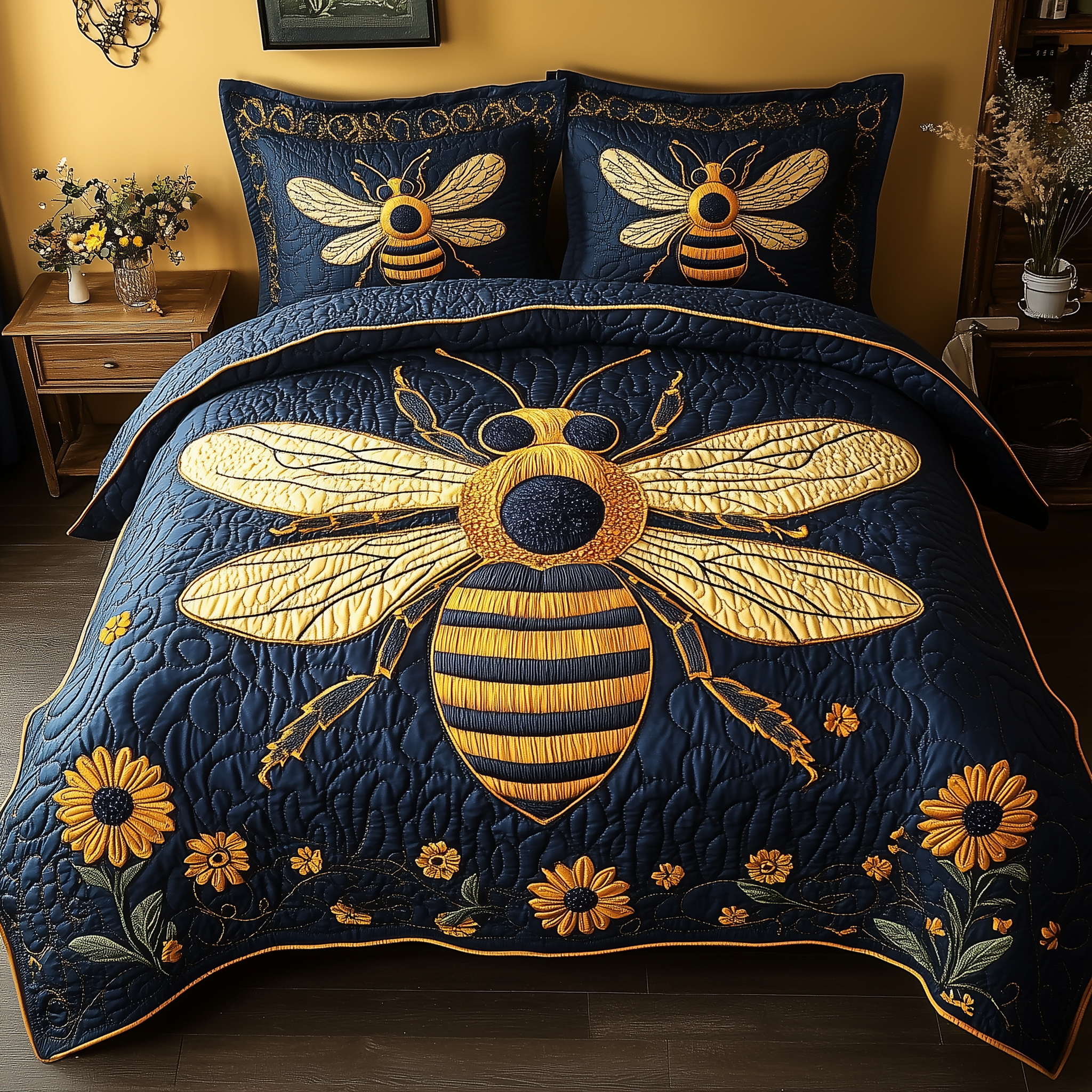 Bee Positive 3-Piece Quilted Bedding Set GFTONL1866 – Patchique Store
