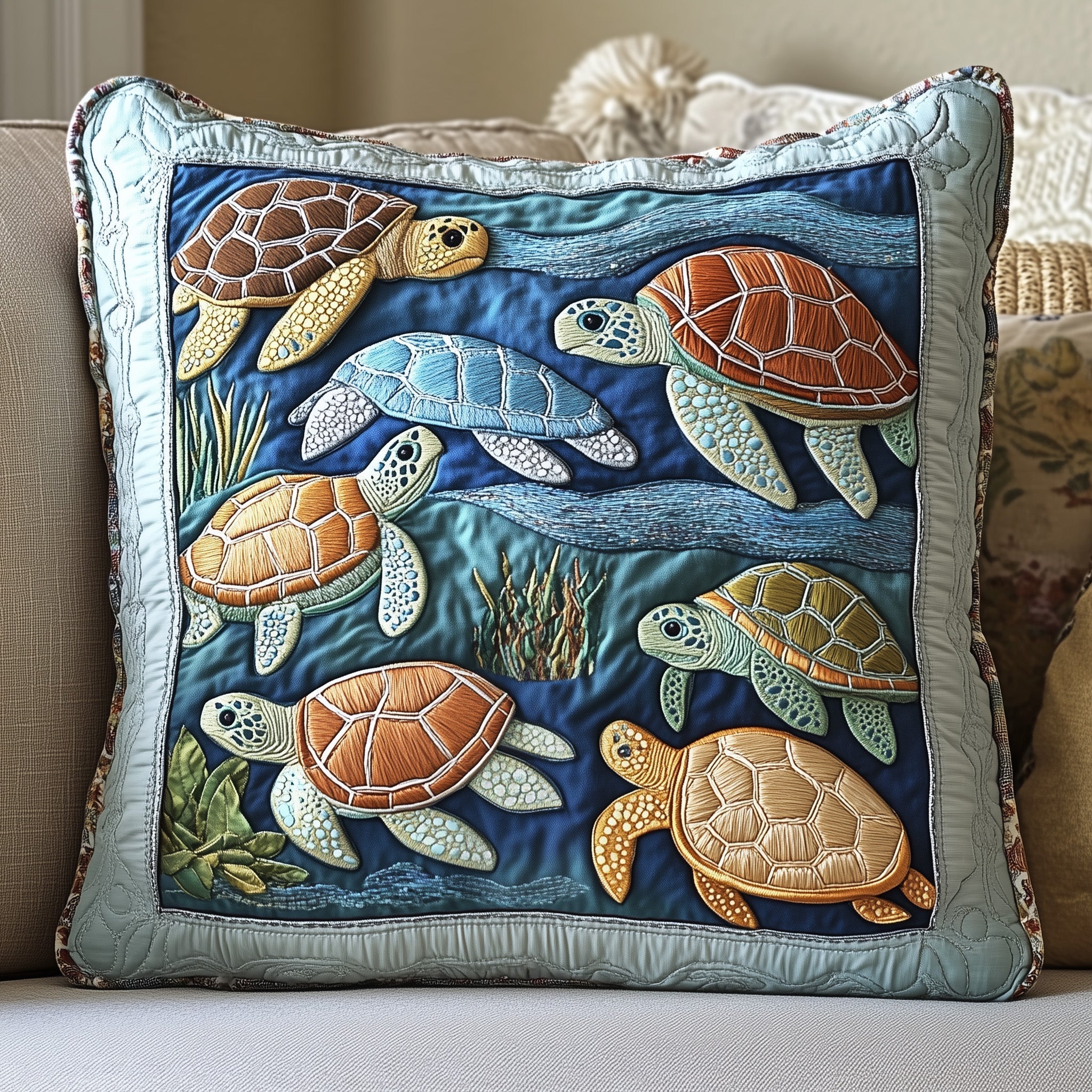Cheerful Turtle Quilted Pillow Case GFTONL3594 – Patchique Store