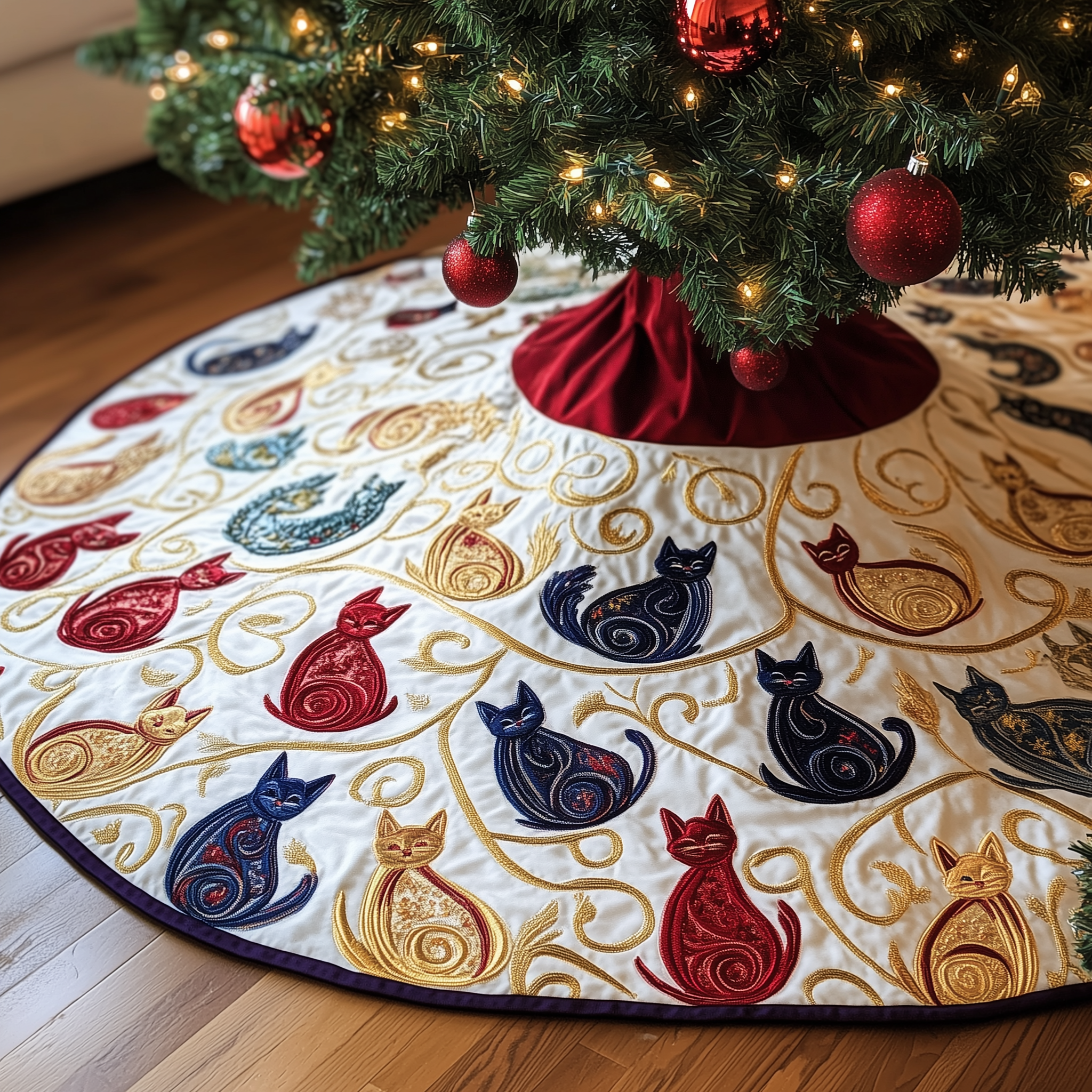 Swirl Cat Quilted Tree Skirt GFTONL401 – Patchique Store