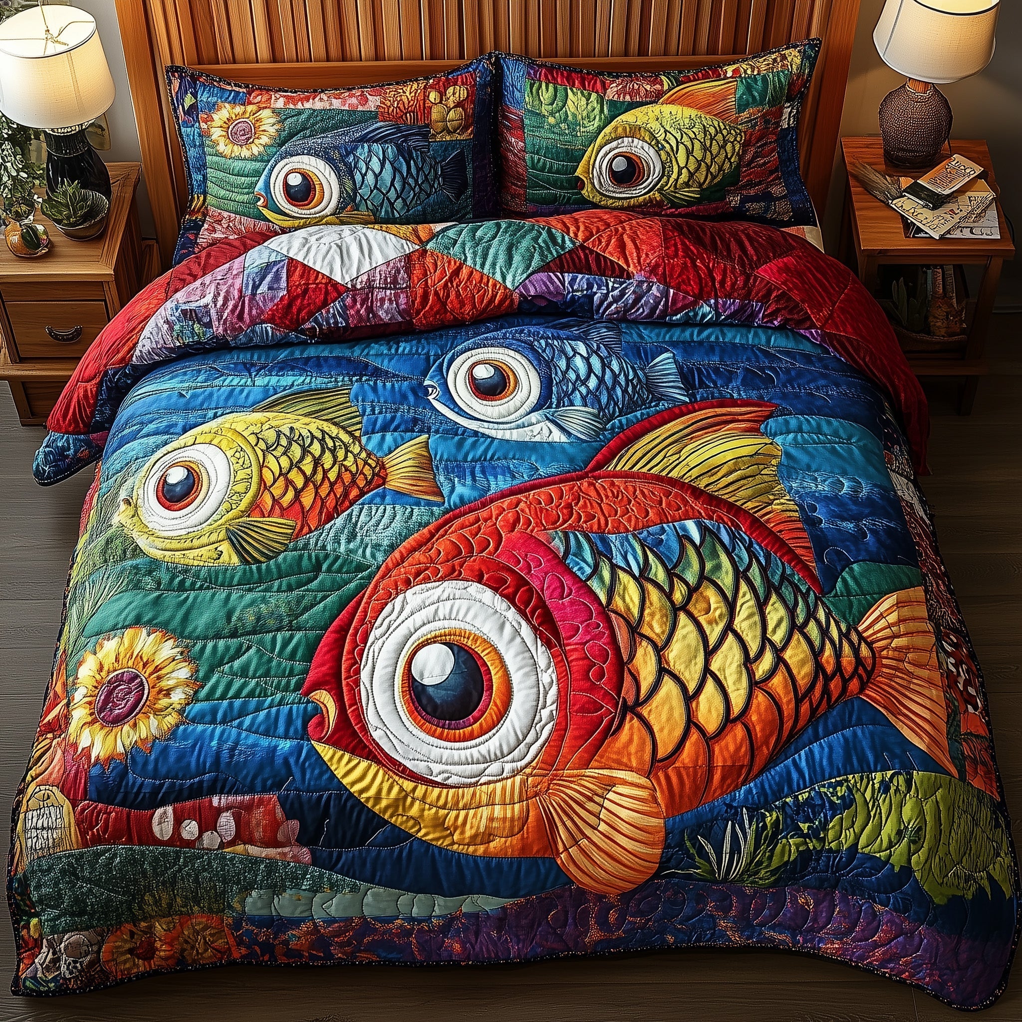 Joyful Fishing 3-Piece Quilted Bedding Set GFTONL4259 – Patchique Store