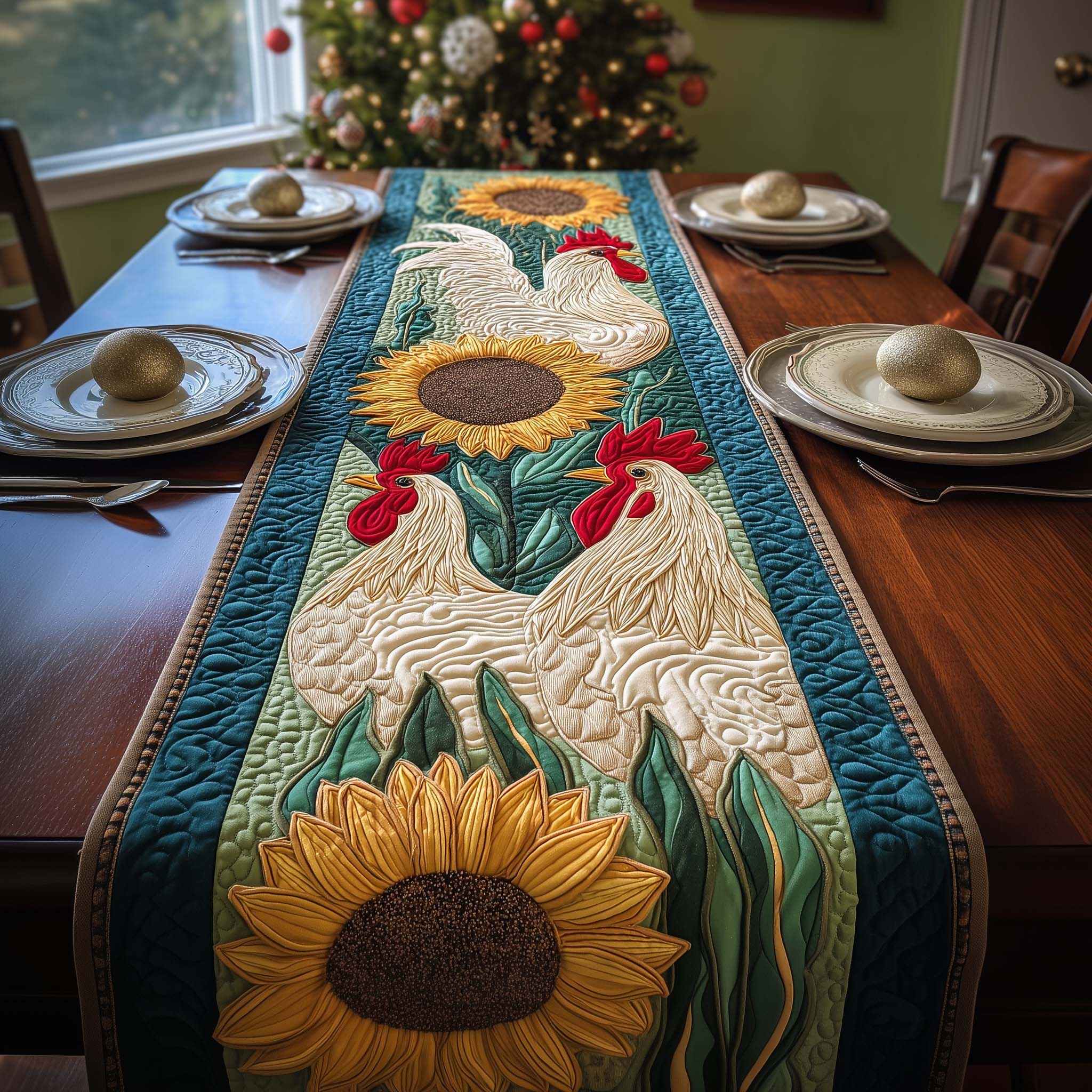 Rooster Sunflowers Quilted Table Runner GFTOQM1529 – Patchique Store