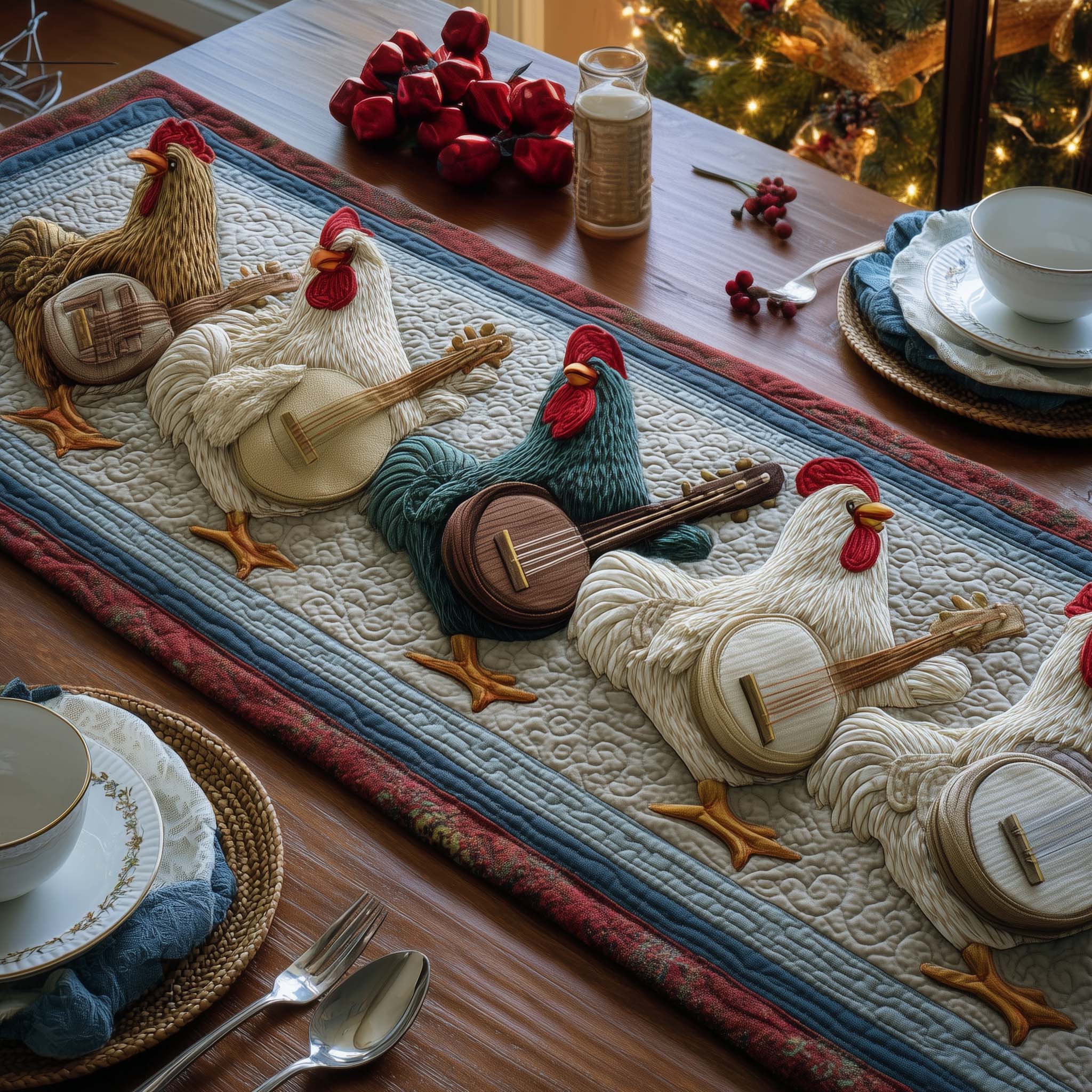 Banjo Roosters Quilted Table Runner GFTOQM1532 – Patchique Store