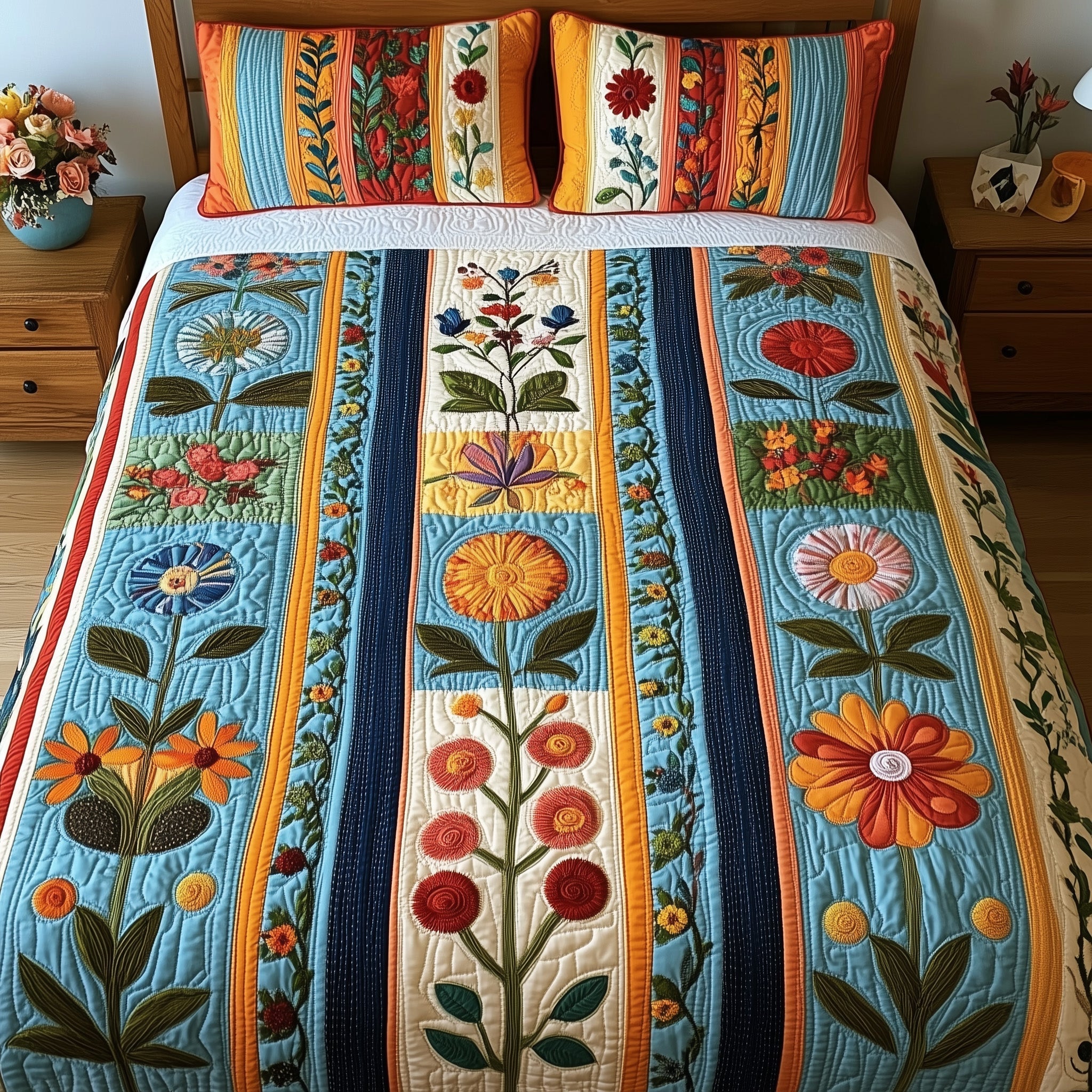 Patchwork Blooming Meadow 3-Piece Quilted Bedding Set GFTOTL3346 ...