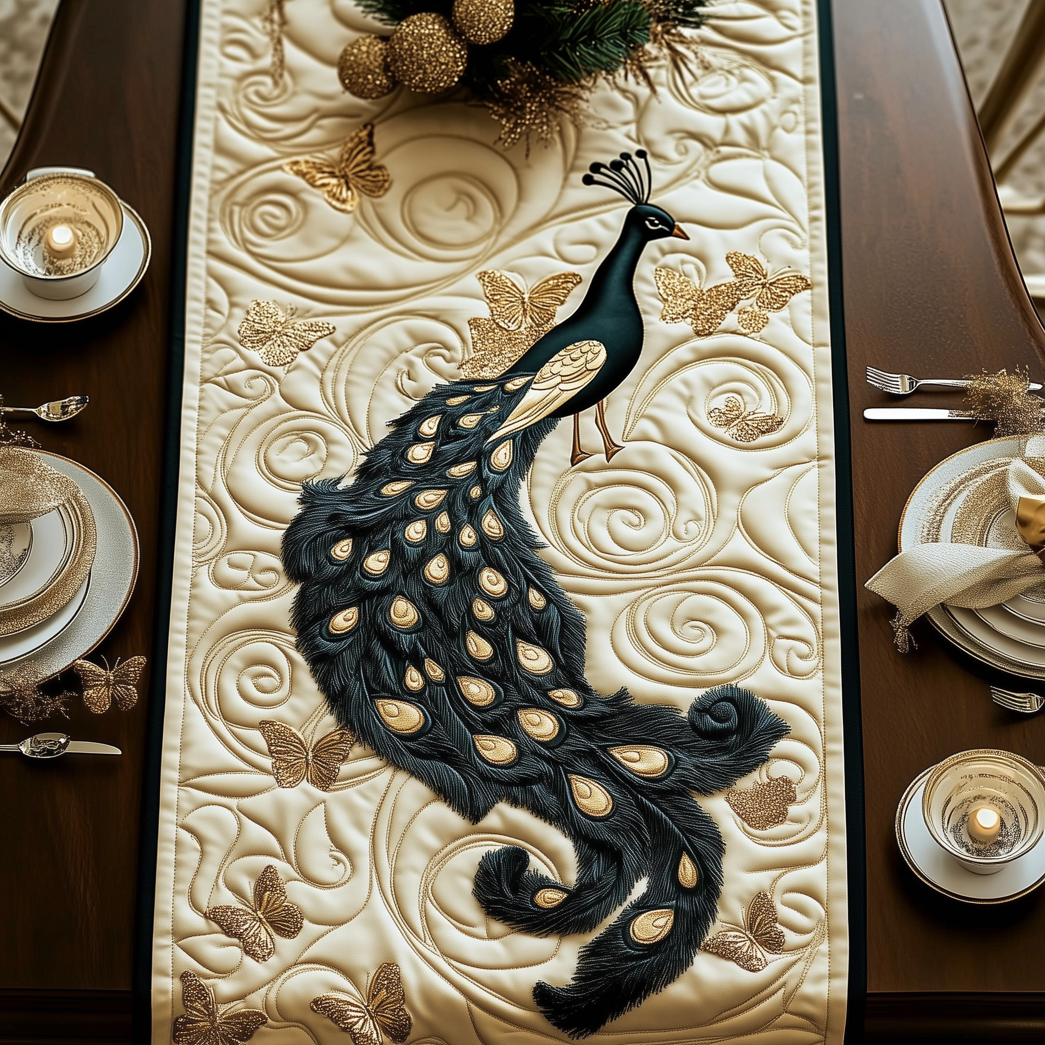 Royal Peacock Quilted Table Runner GFTOTL720 – Patchique Store