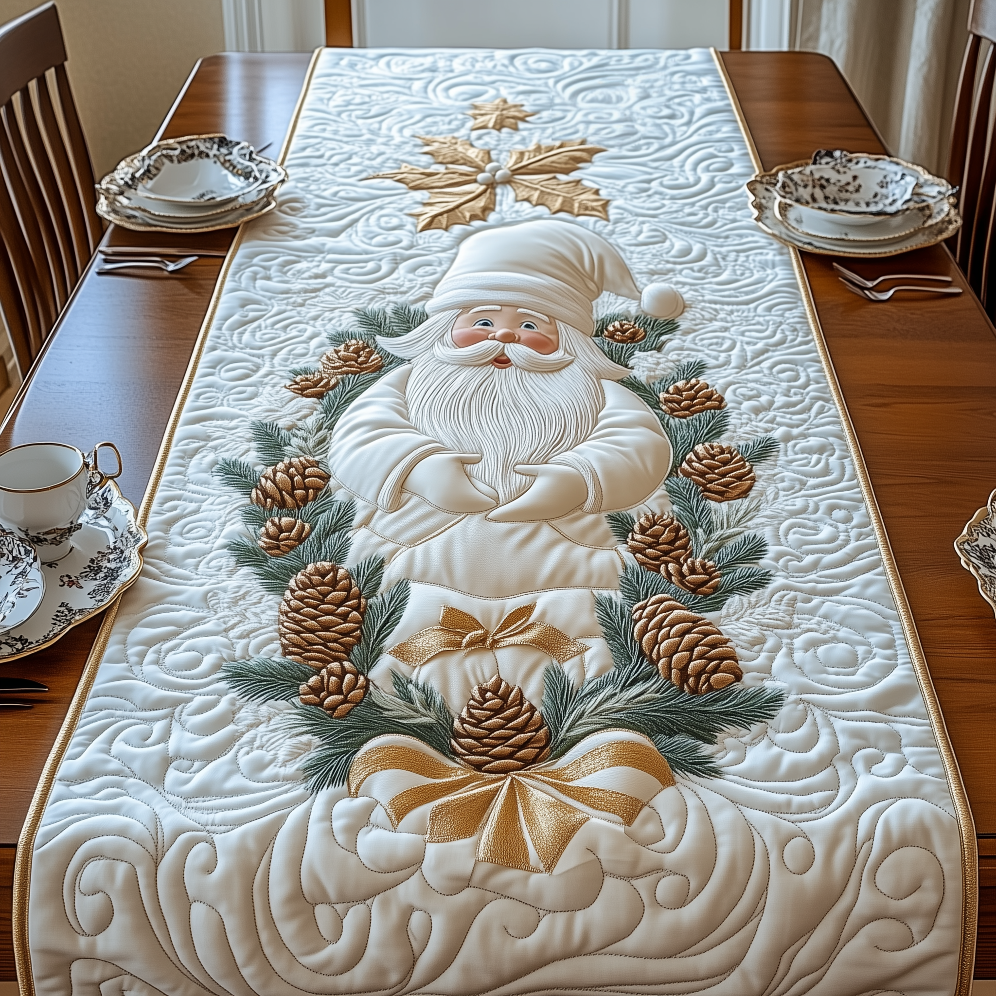 Elegant White Santa Claus Quilted Table Runner GFTOTP1680 – Patchique Store