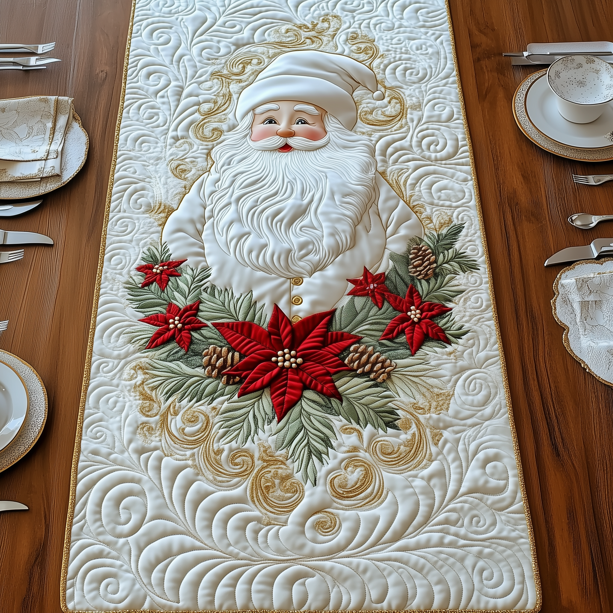Elegant White Santa Claus Quilted Table Runner GFTOTP1681 – Patchique Store