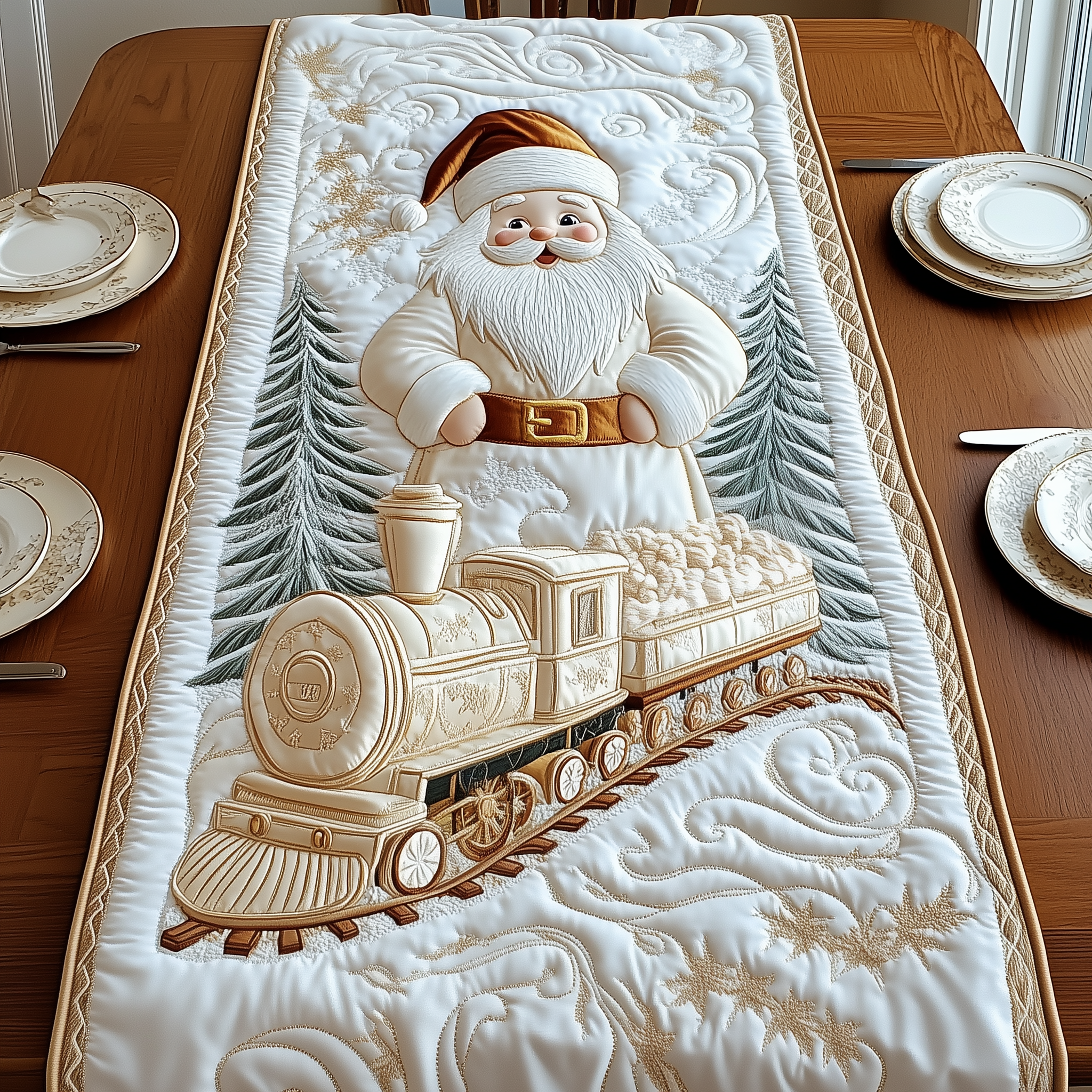 Elegant White Santa Claus Quilted Table Runner GFTOTP1684 – Patchique Store
