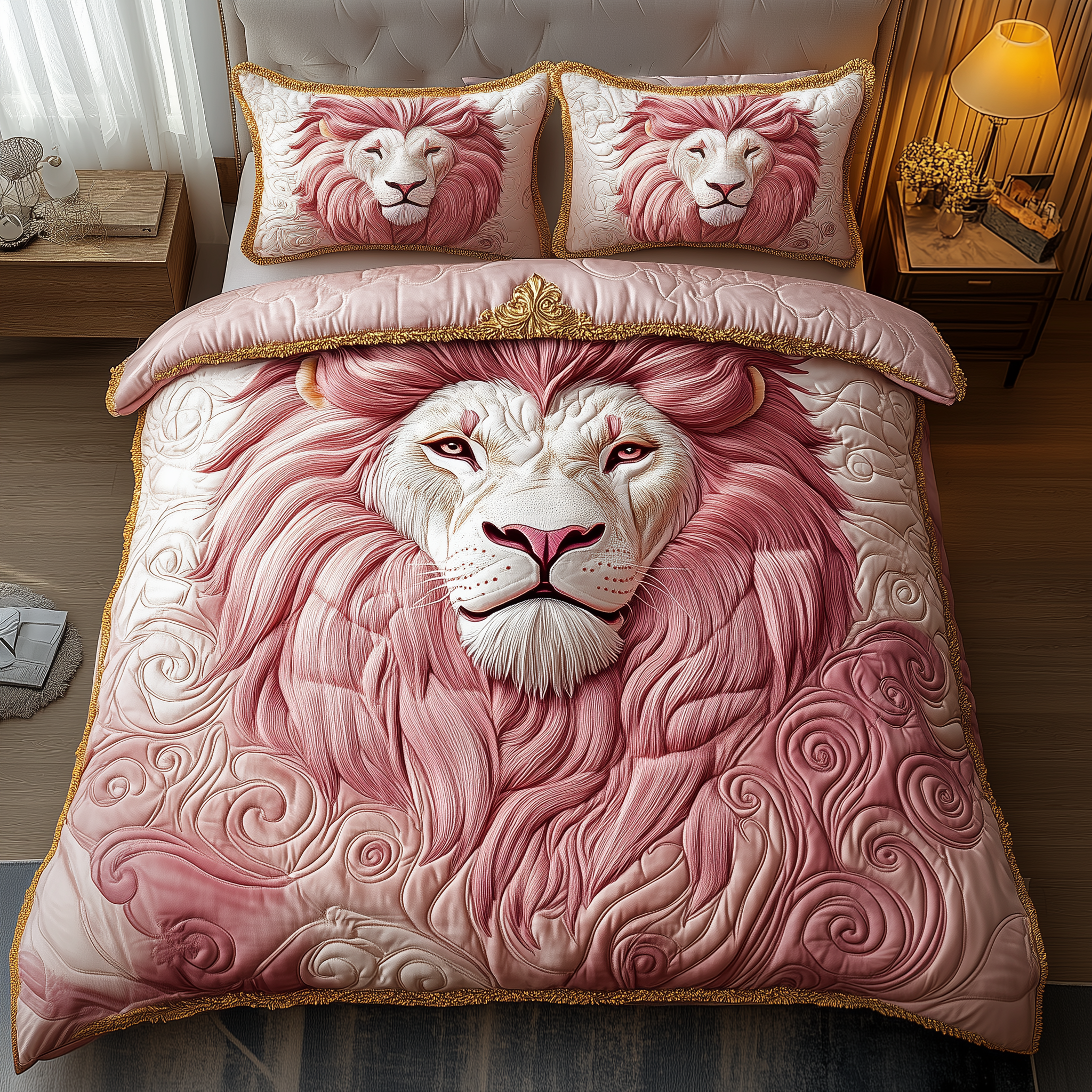 Pinky Majestic Lion 3-Piece Quilted Bedding Set GFTOTP2154 – Patchique ...