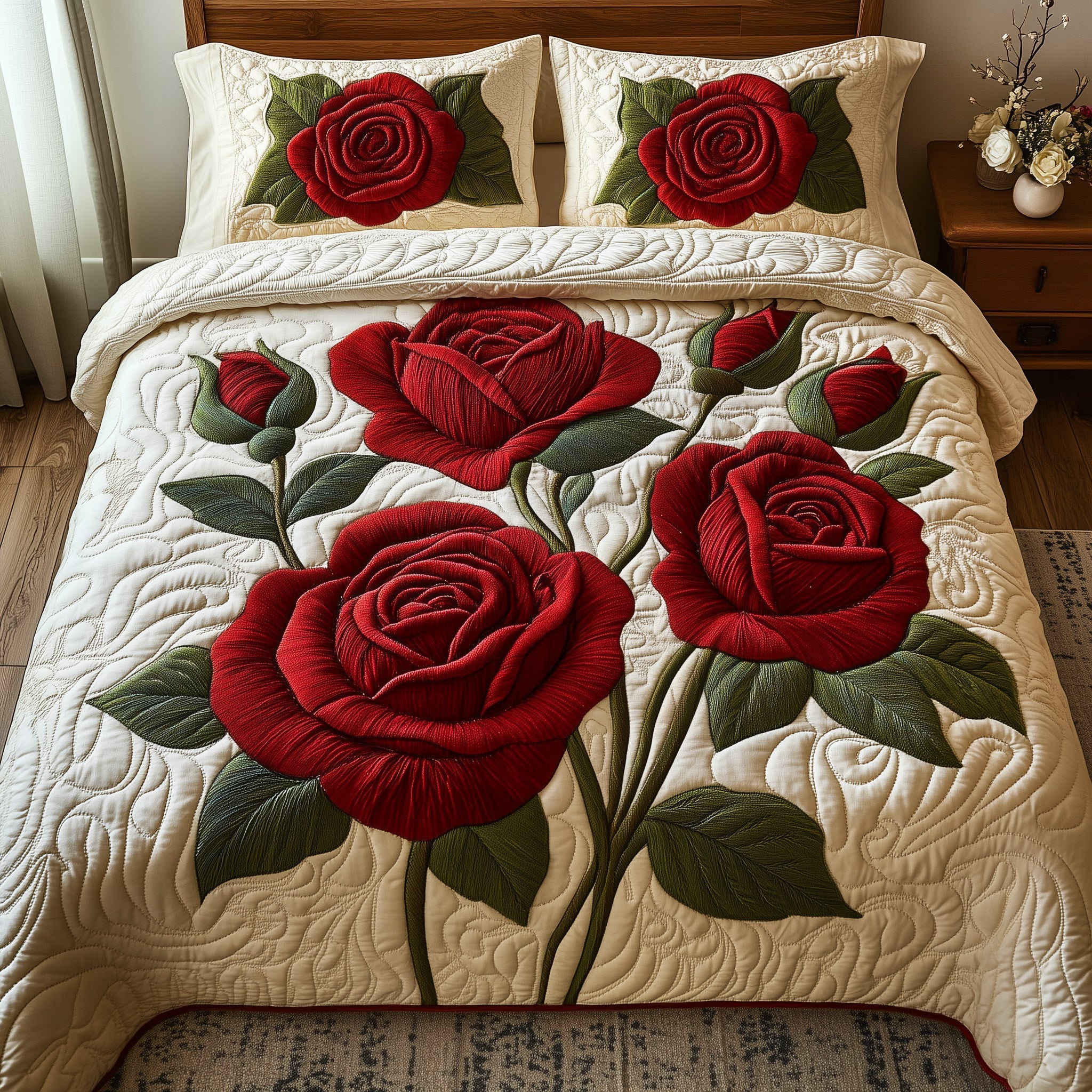 Timeless Scarlet Bloom 3-Piece Quilted Bedding Set GFTOTP5517 ...