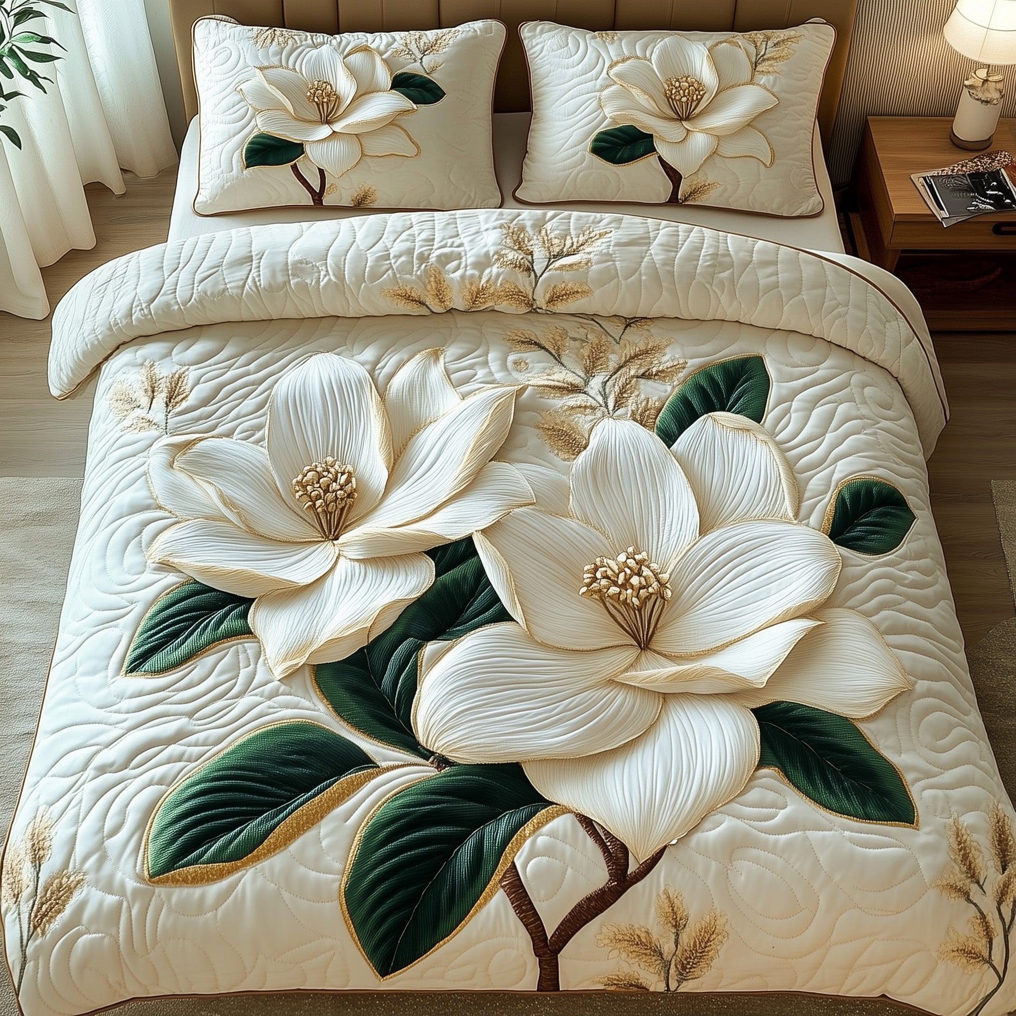 Magnolia Bloom 3-Piece Quilted Bedding Set GFTOTP7613 – Patchique Store