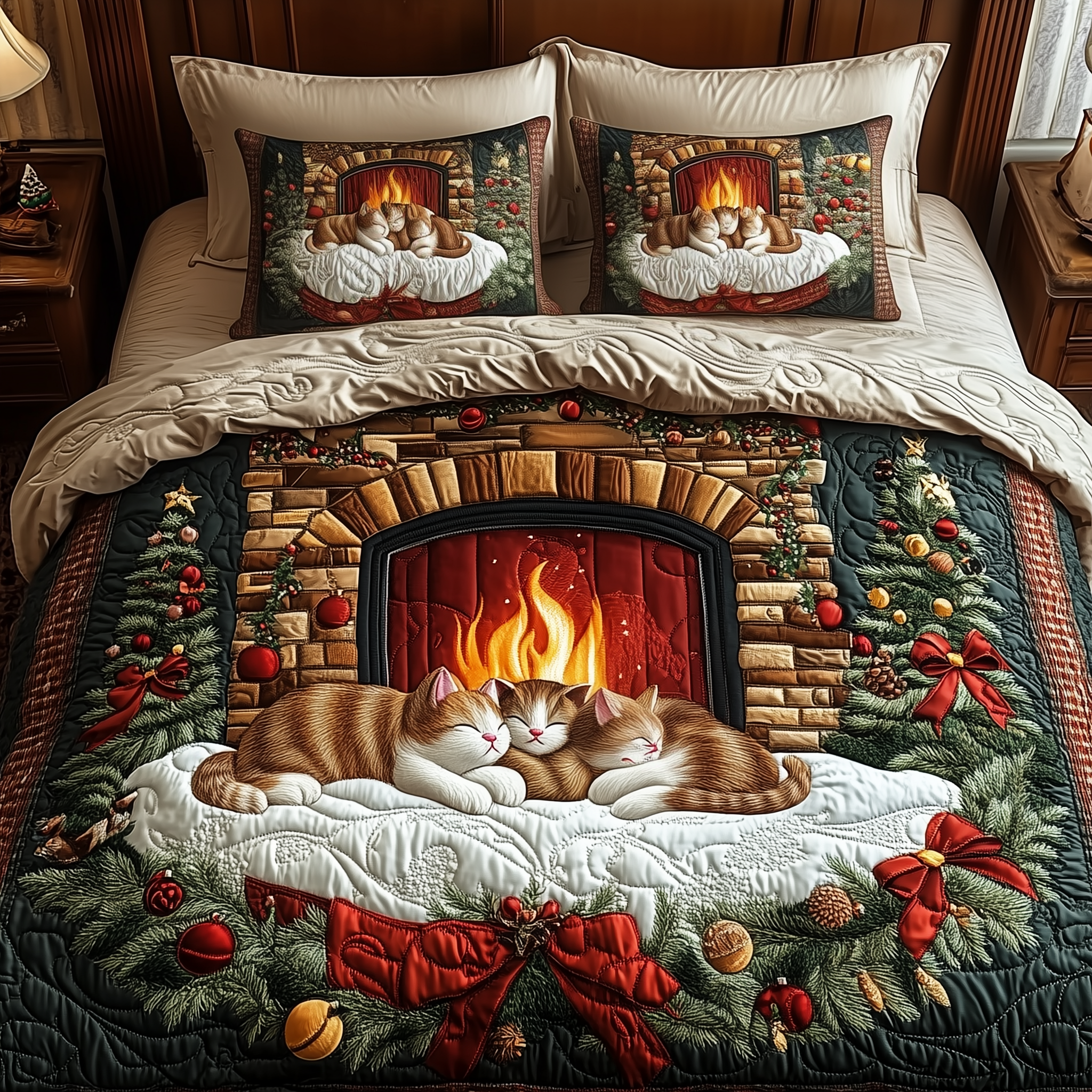 Cats by Fireplace 3-Piece Quilted Bedding Set GFTOTP999 – Patchique Store