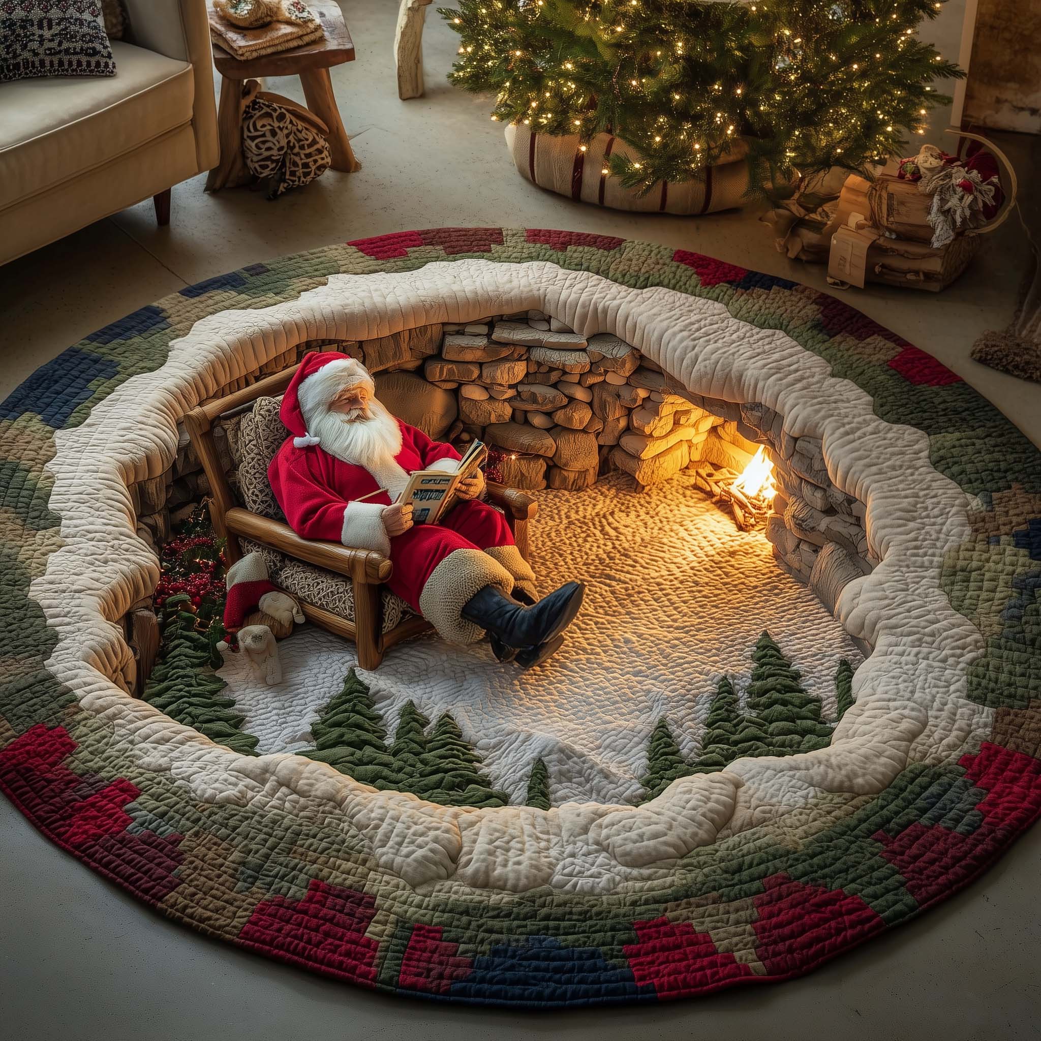 Festive Santa Quilted Round Mat GFTOYC1795 – Patchique Store